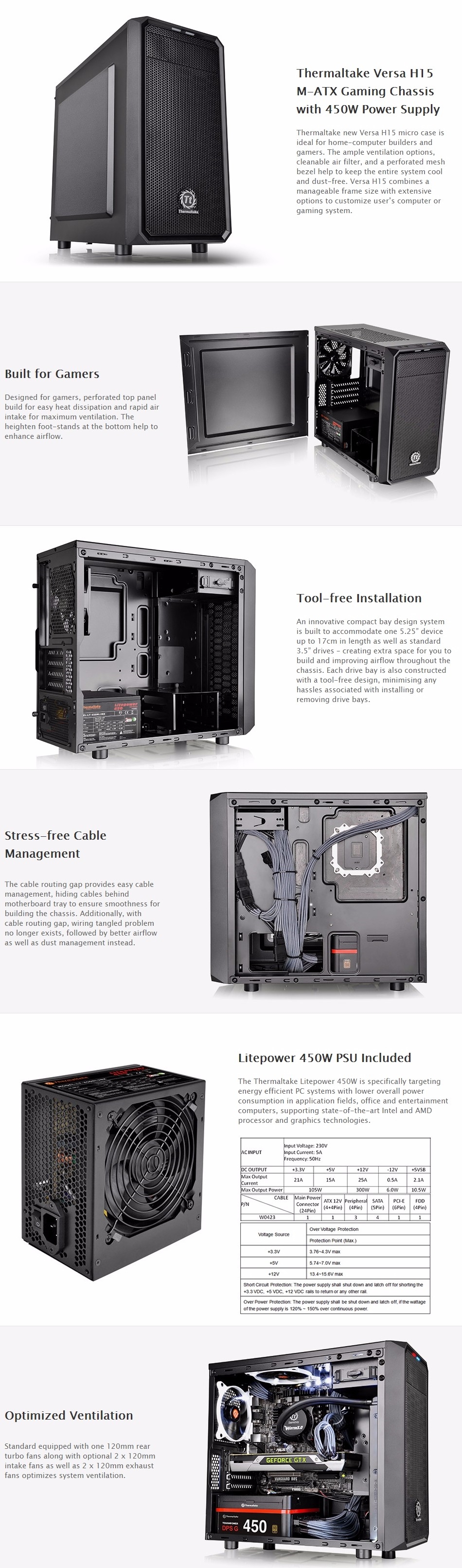 Thermaltake Versa H15 m-ATX Gaming Case with 450W PSU - CA-3D4-45S1NA ...