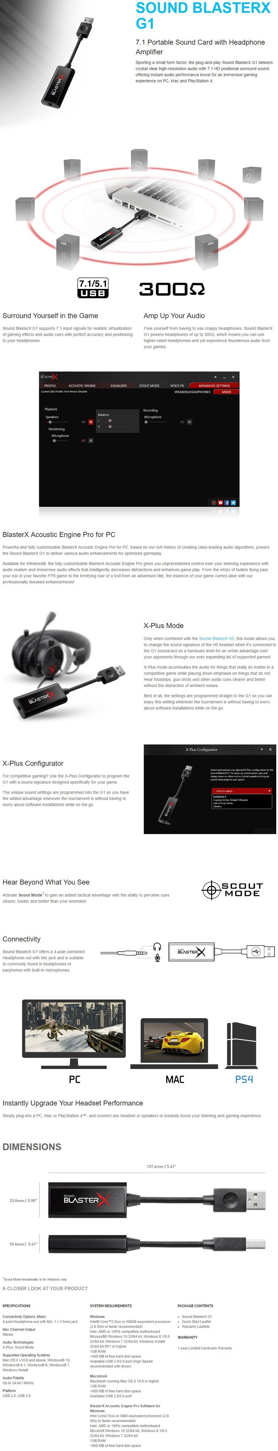 Creative Sound BlasterX G1 7.1 USB Sound Card - 70SB171000000 | Sound ...