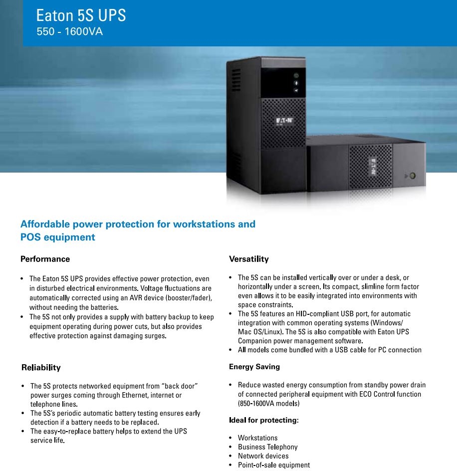 Eaton 5S UPS Line Interactive Tower Uninterruptible Power Supply | PC ROOM
