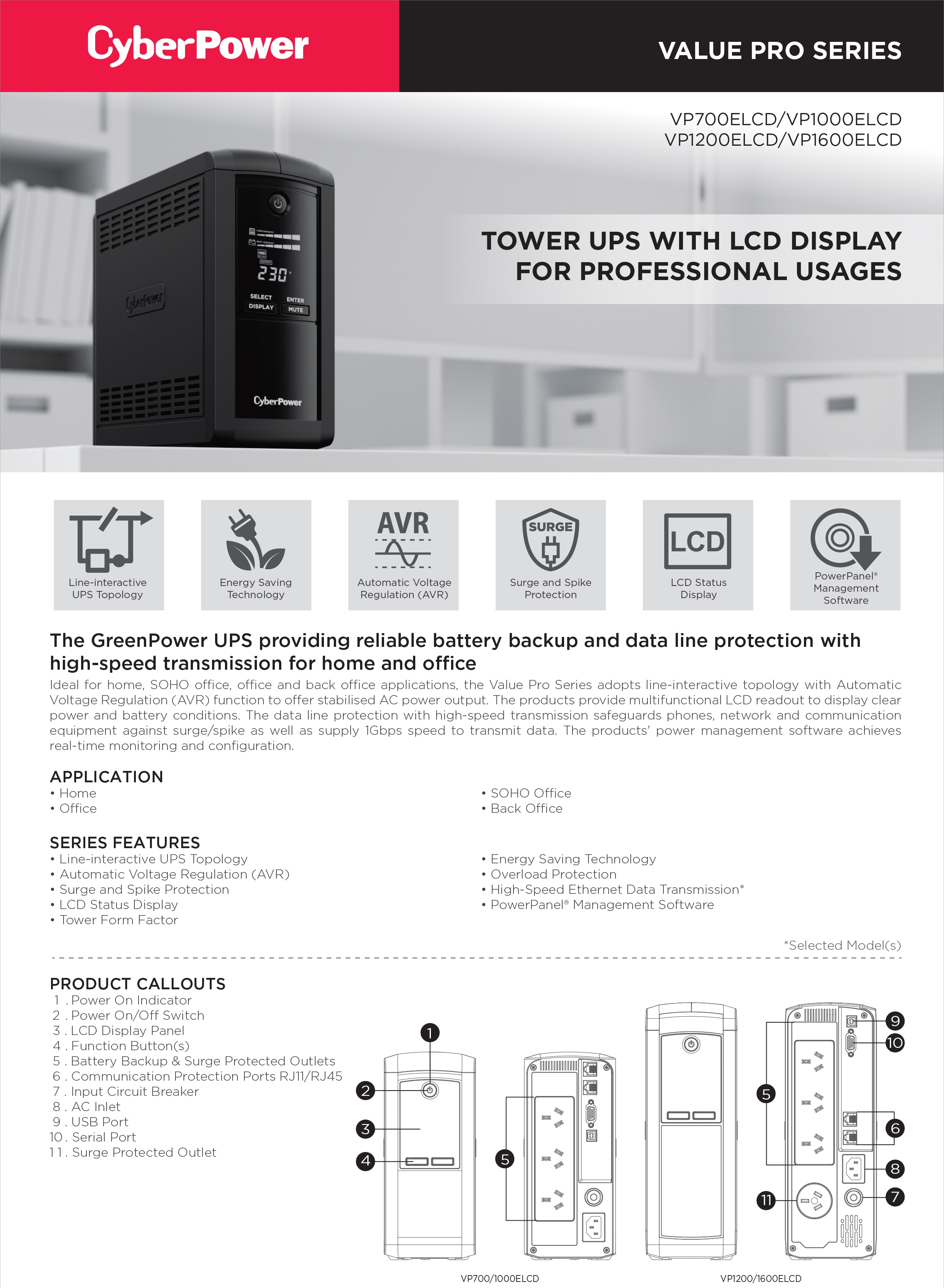 CyberPower Systems Value Pro 1000VA / 550W Line Interactive UPS ...