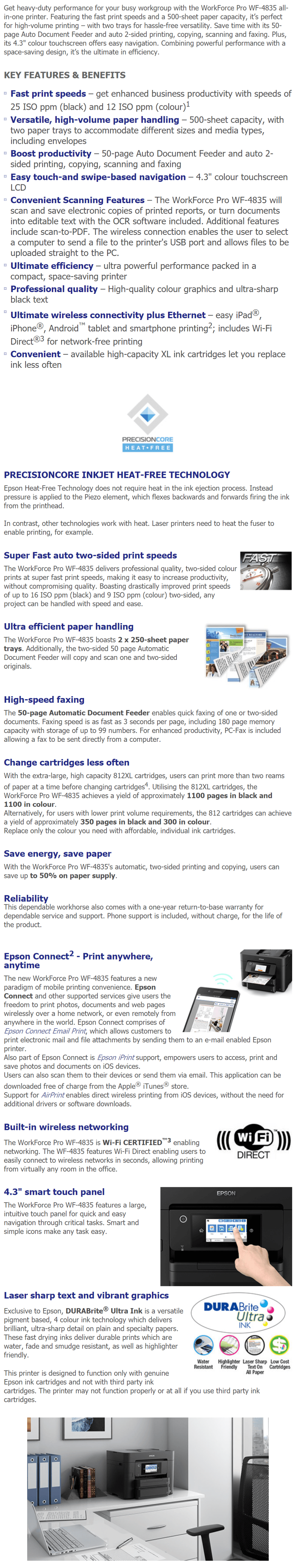 Epson WorkForce Pro WF-4835 Colour Inkjet Multifunction Printer ...