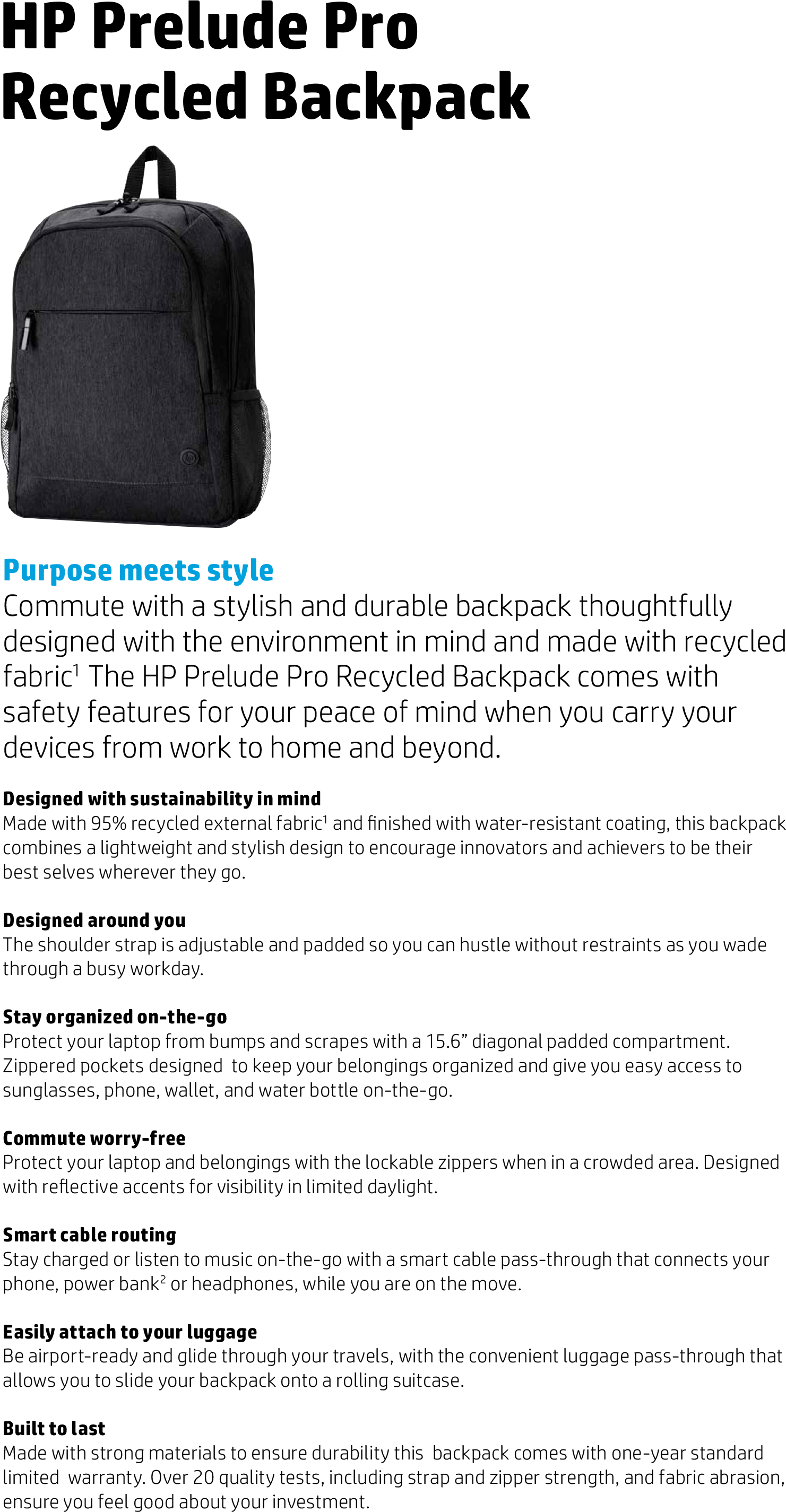 HP Prelude Pro Recycle 15.6" Backpack | Hewlett Packard Laptop Bags ...