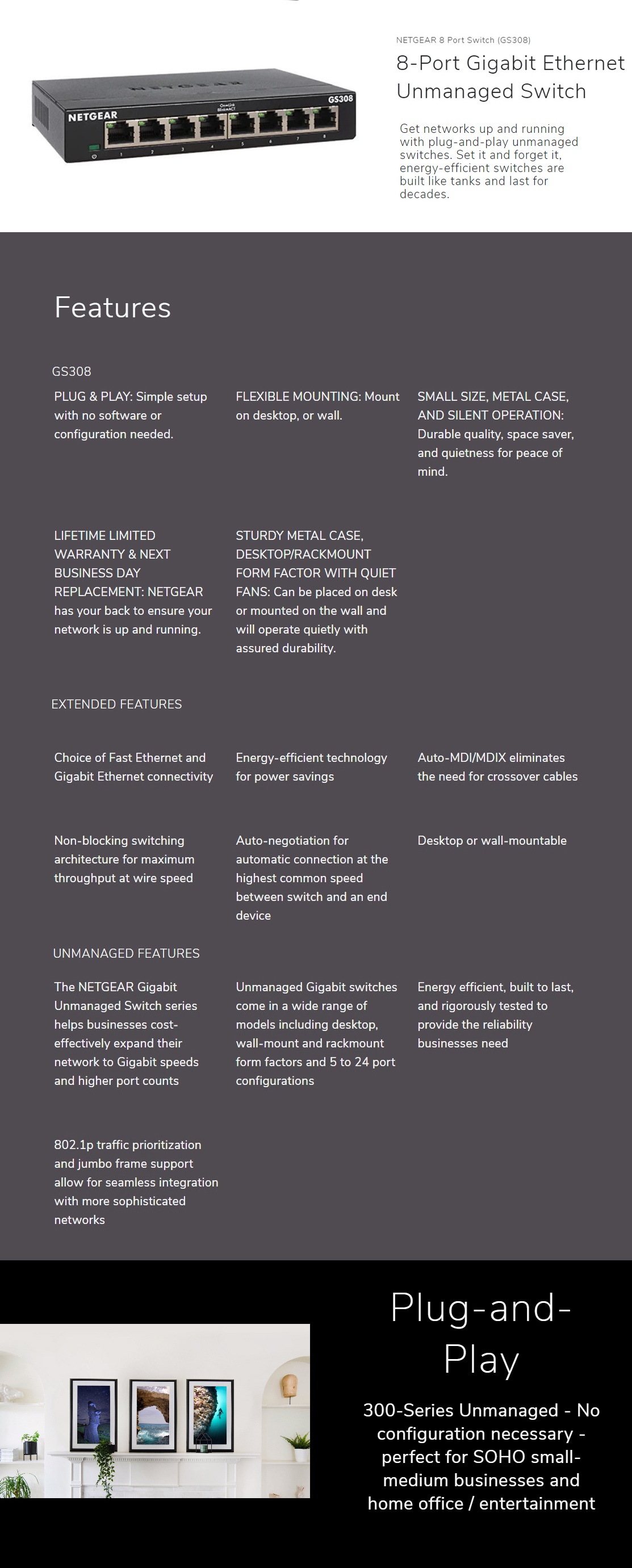 Netgear GS308 8-Port Gigabit Ethernet Unmanaged Switch | Networking ...
