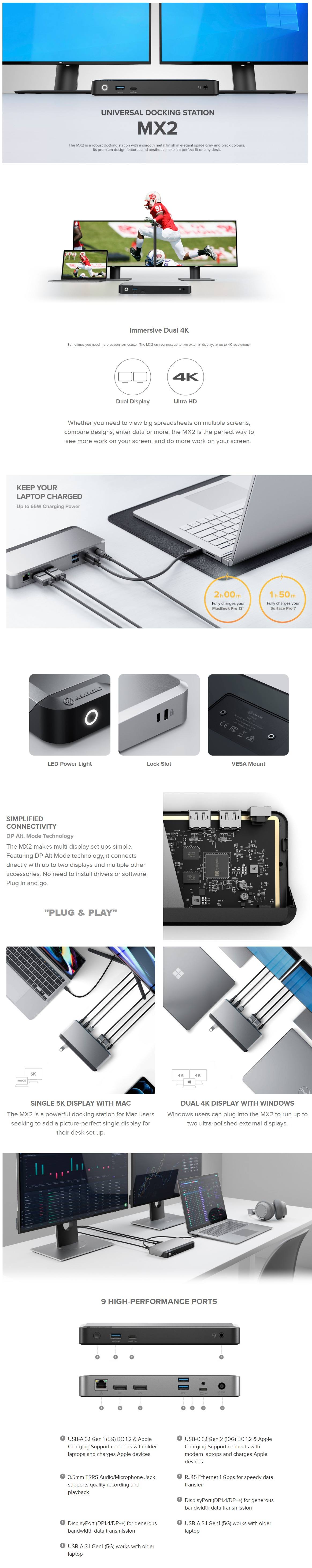 Alogic MX2 USB-C Dual Display Docking Station with 65W Power Delivery ...