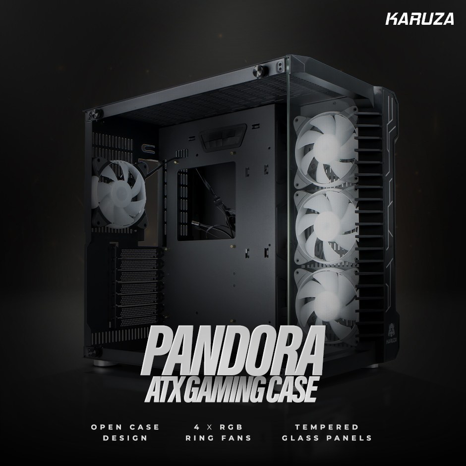 Karuza Elite Double TG Glasses with 4 RGB Fans Pandora ATX Gaming Case ...