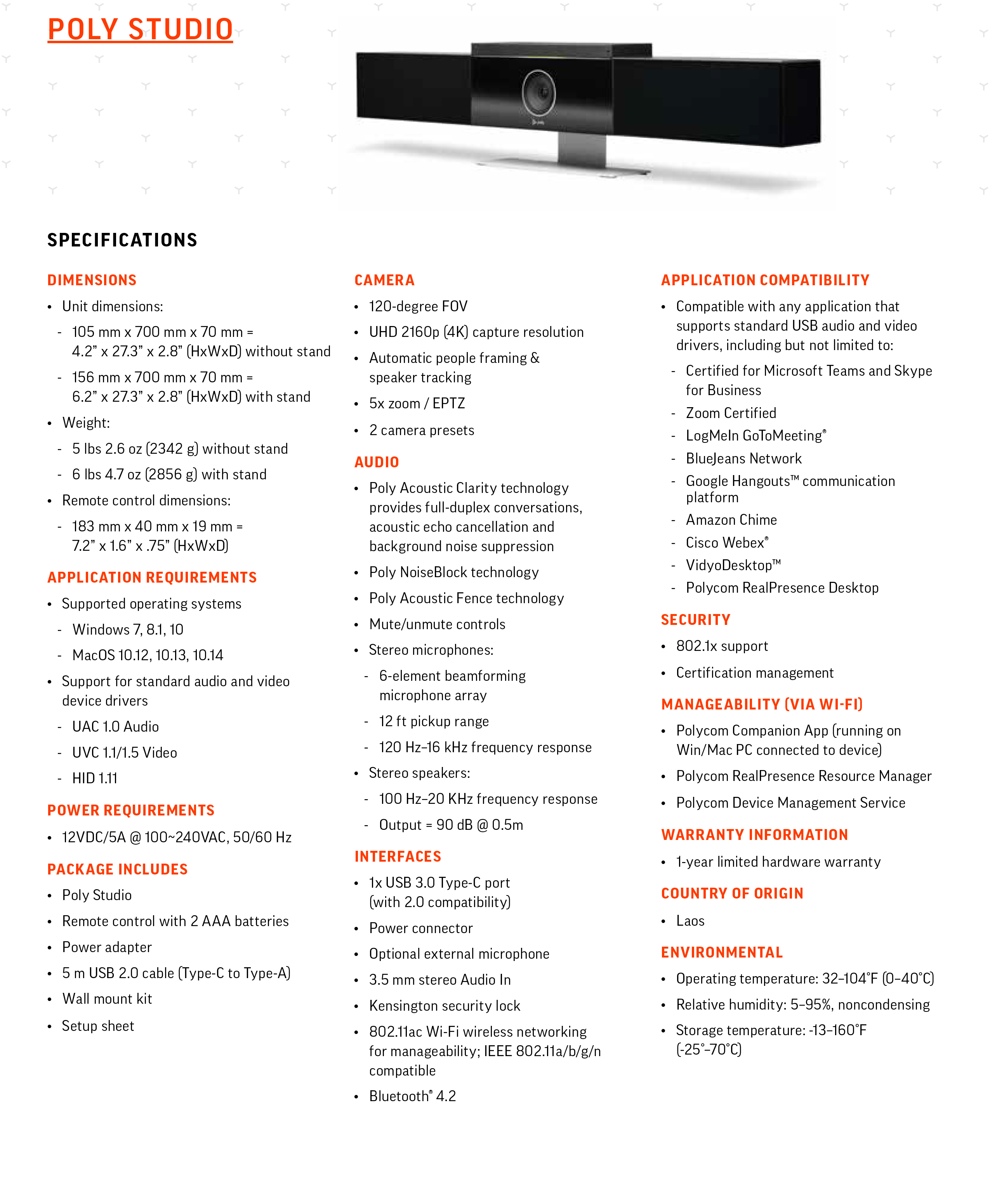 Poly Polycom Studio UHD 2160p 4K Conference Video Bar - Poly - Webcams ...