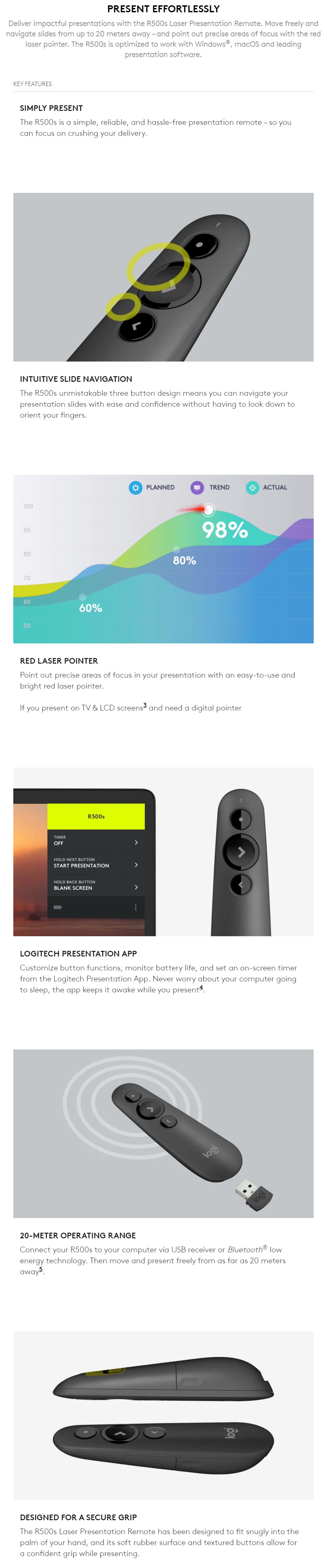 Logitech R500s Laser Presentation Remote - Graphite | Input Devices ...