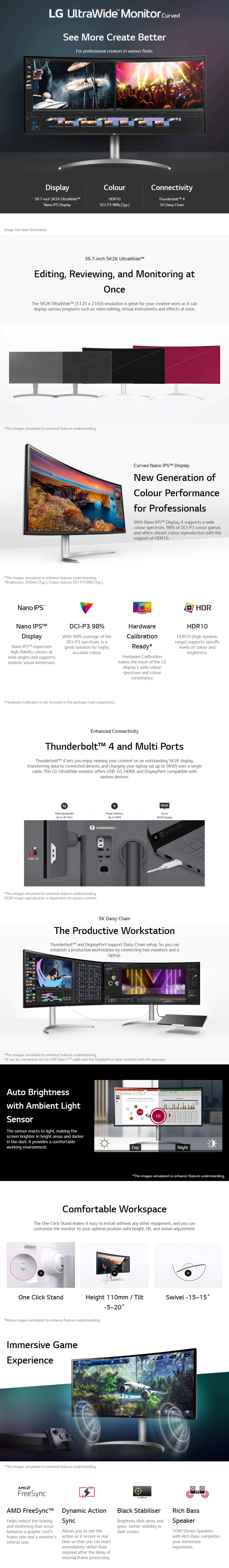 LG 40WP95C-W 40" WUHD 5K2K FreeSync Nano IPS Curved UltraWide Monitor ...