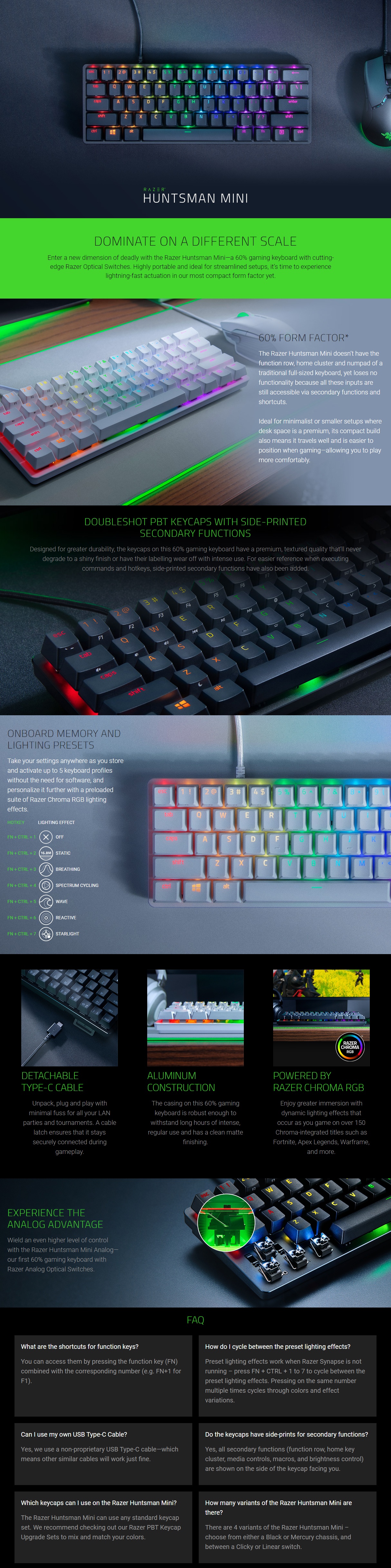 Razer Huntsman Mini Opto-Mechanical Chroma Gaming Keyboard (Clicky Purple) - Black | RZ03 ...