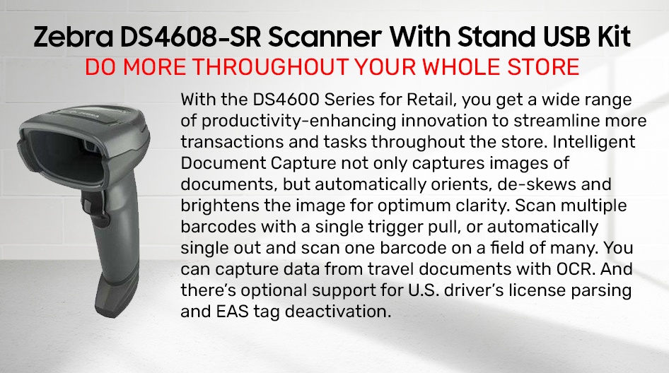 Zebra DS4608-SR Scanner With Stand USB Kit - Barcode Scanners | Zebra ...
