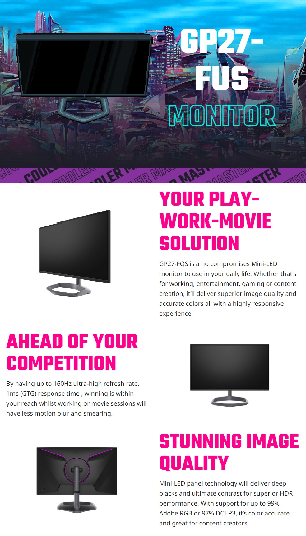 Cooler Master 27" UHD 160Hz Ultra-Speed IPS Gaming Monitor - CMI-GP27 ...