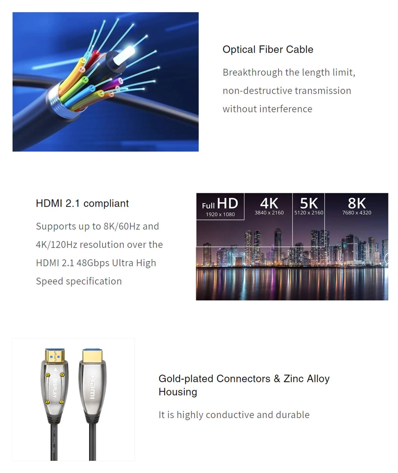 Cruxtec 10m HDMI 2.1 8K Ultra-HD Active Optical Fiber Cable 48Gbps (8K ...