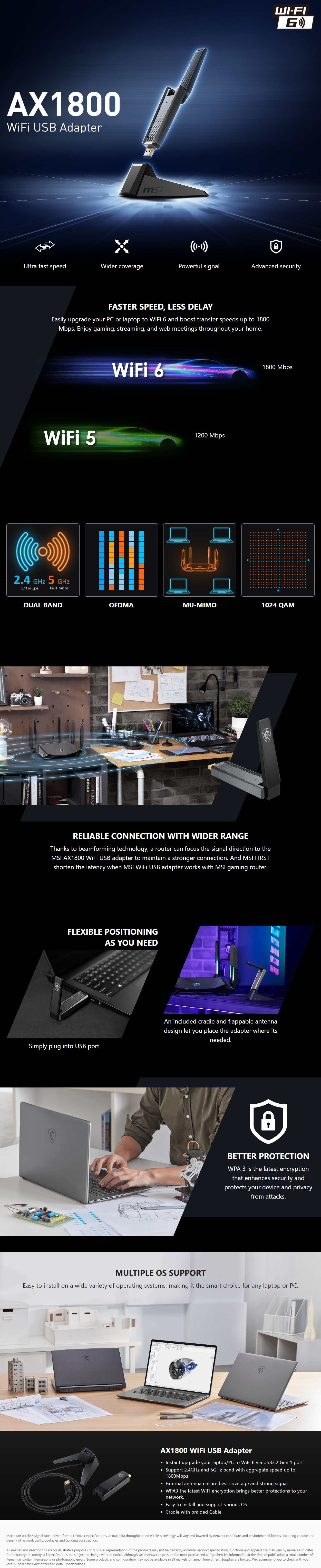 MSI AX1800 WiFi USB Adapter (GUAX18) - High-Speed Network Adapters | MSI