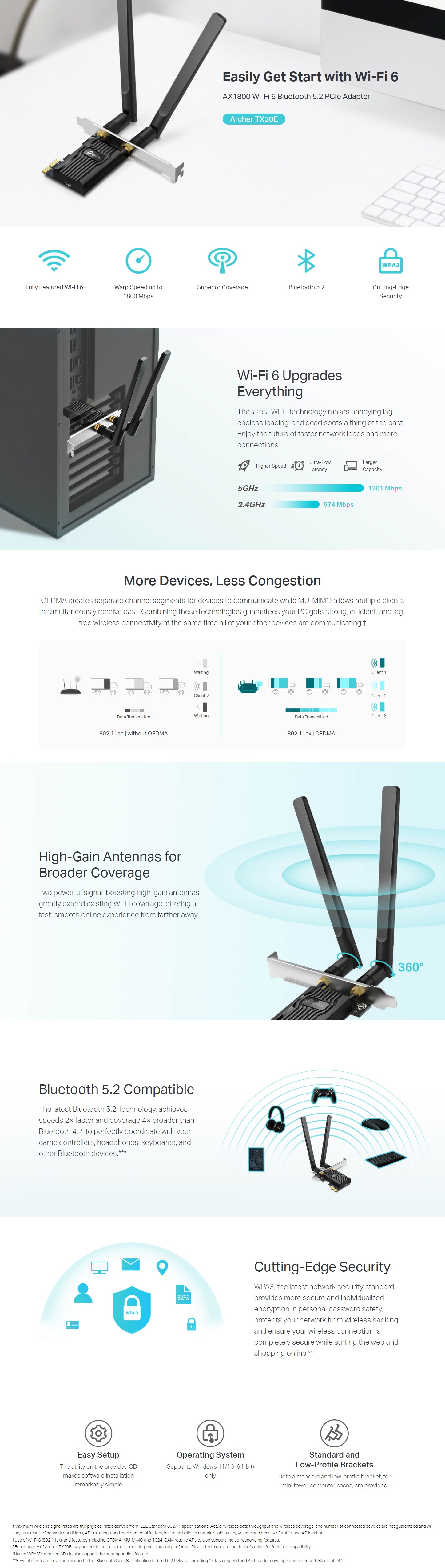 TP-Link Archer TX20E AX1800 Wi-Fi 6 Bluetooth 5.2 PCIe Adapter ...