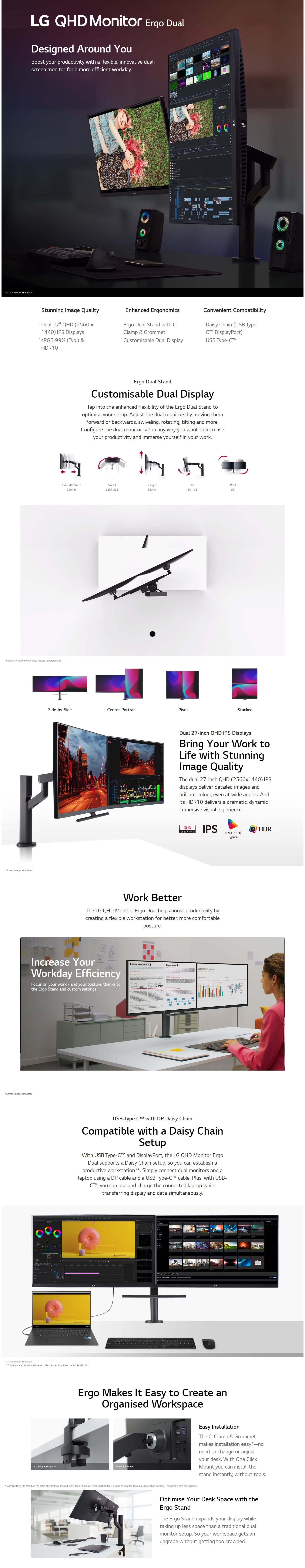 LG 27QP88D-BS Dual 27" QHD IPS HDR10 Daisy Chain Monitor - Buy Now