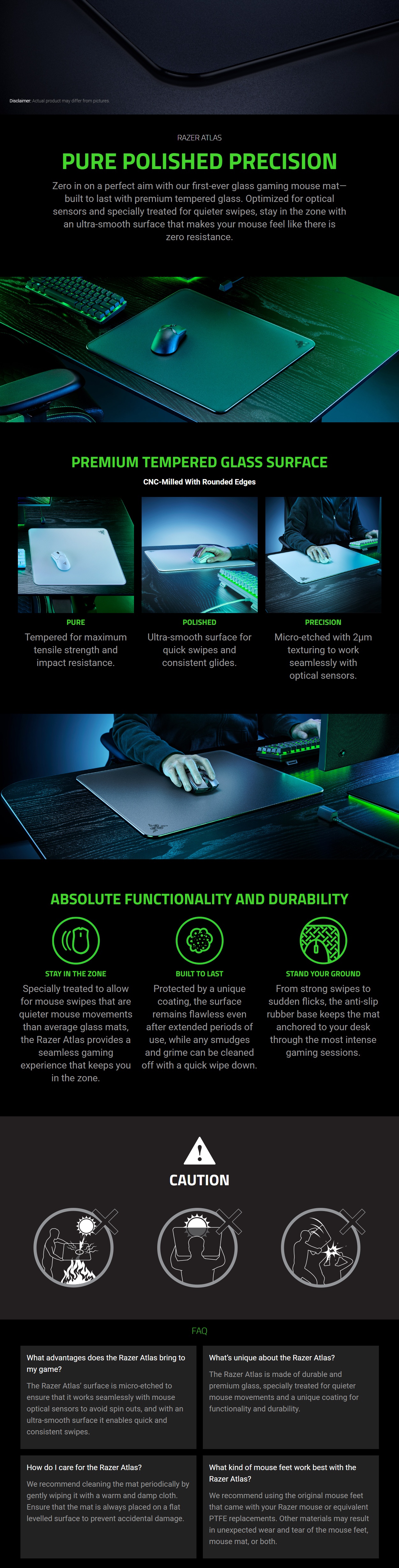 Razer Atlas Tempered Glass Gaming Mouse Mat - Black | Razer Mousepads ...