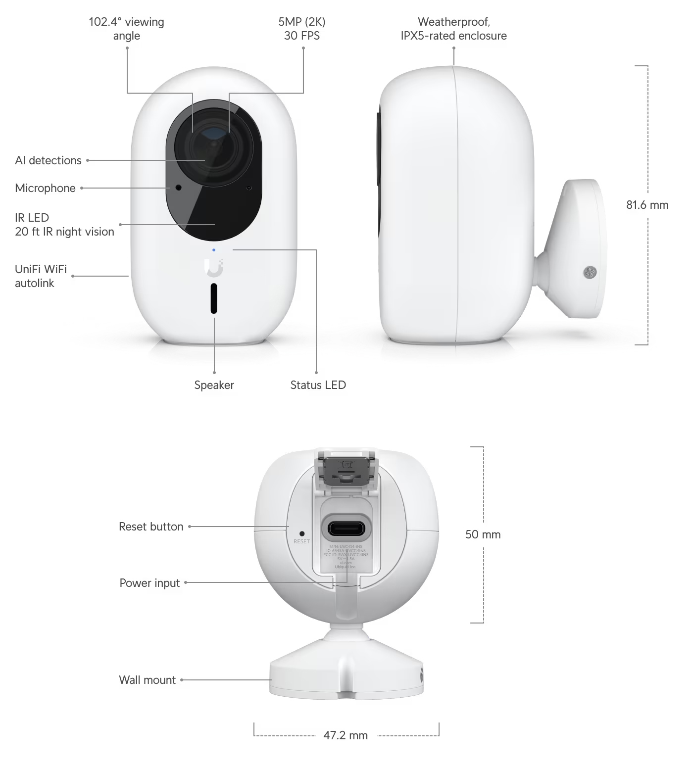 Ubiquiti UniFi 2K HD Wide-angle Camera G4 Instant with Two-Way Audio ...