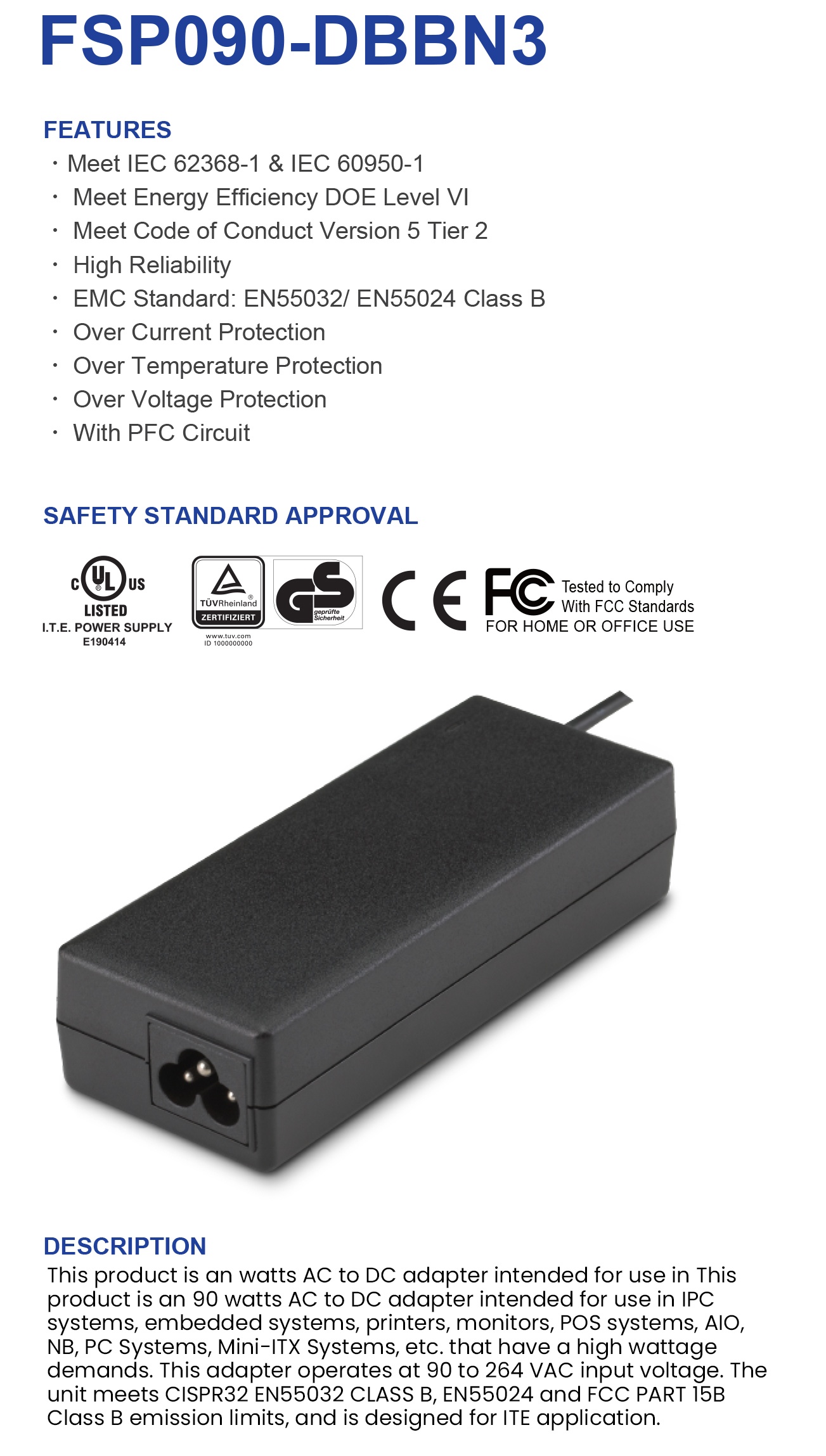 FSP 90W AC to DC Adapter with 9 Interchangable Tips - FSP Laptop Power ...