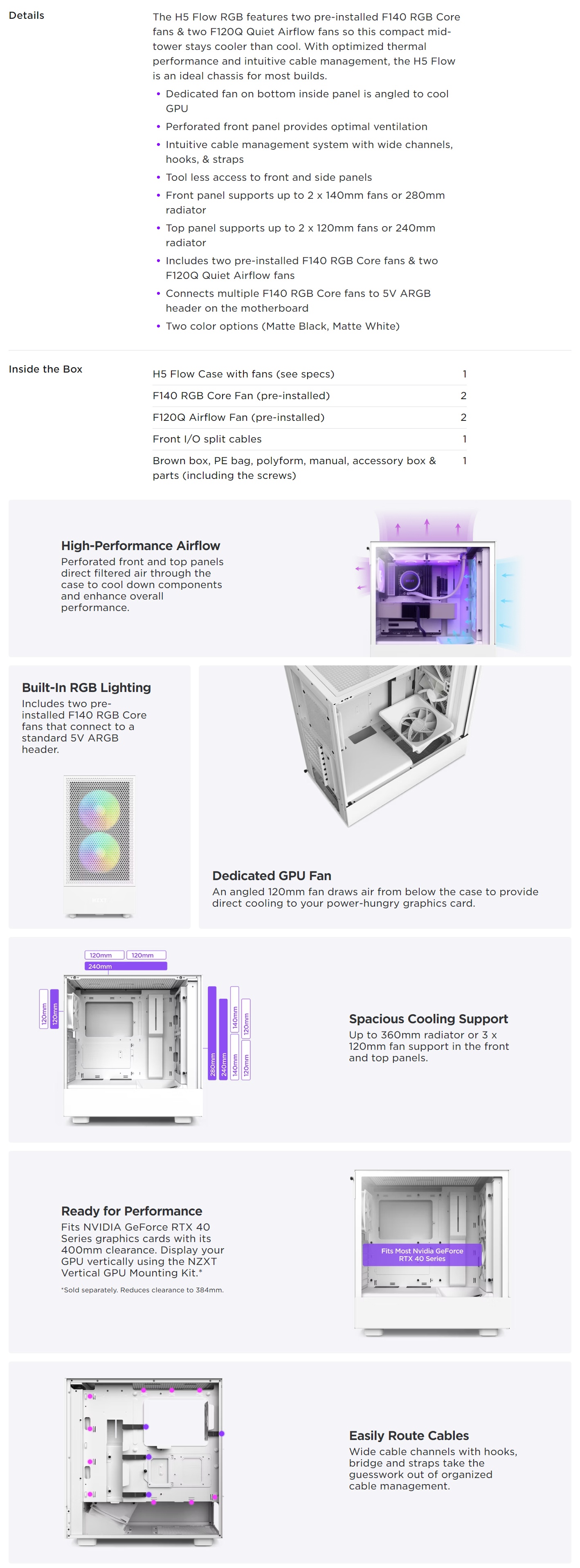 NZXT H5 Flow RGB Compact Tempered Glass ATX Mid-Tower with RGB Fans ...
