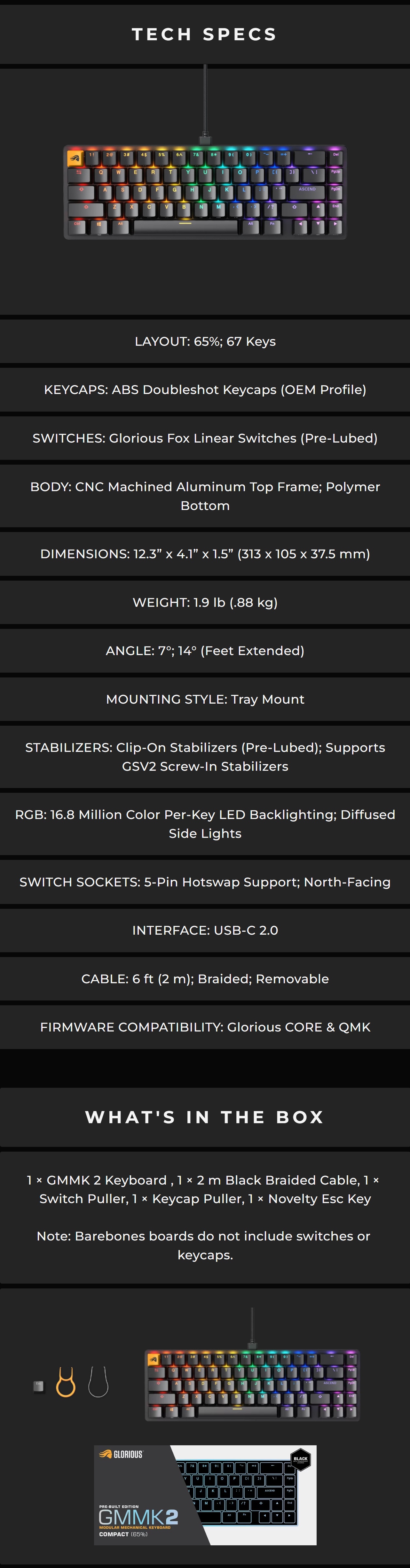 Glorious GMMK 2 Pre-Built Compact RGB Fox Switch Gaming Keyboard ...
