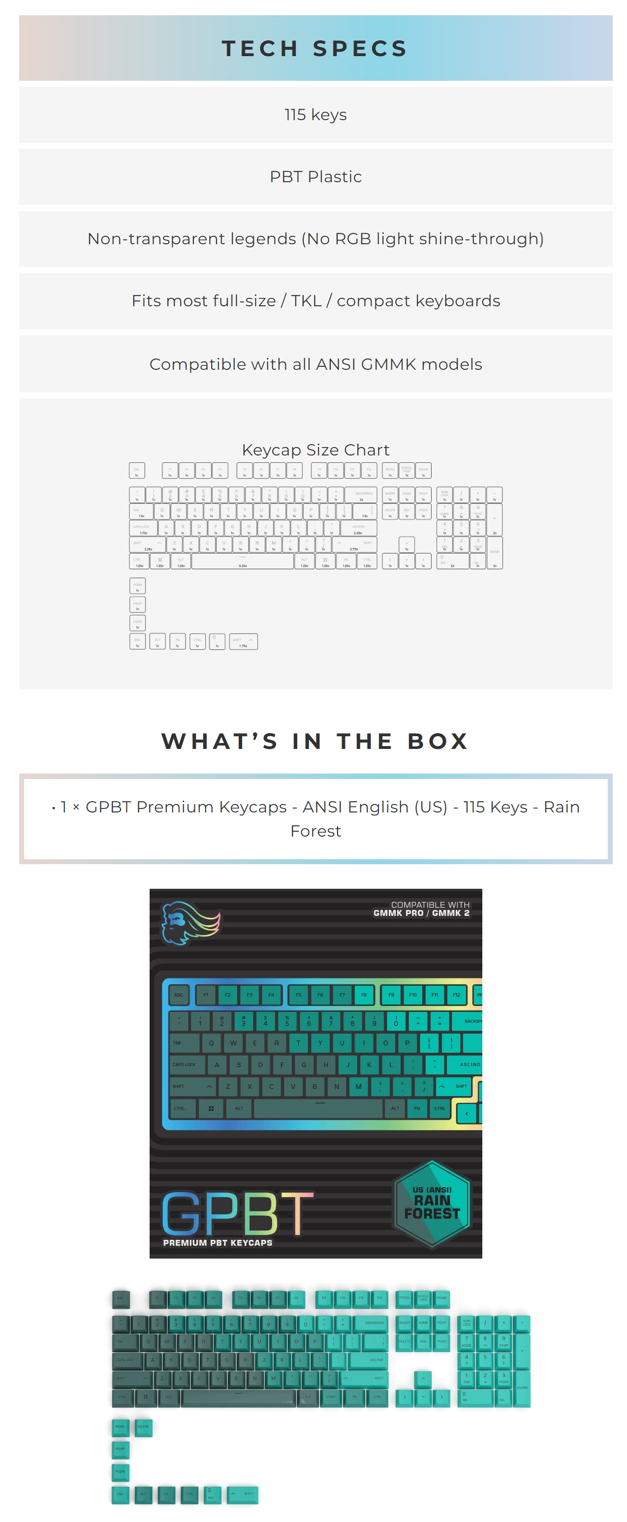 Glorious Cherry Profile PBT Keycaps (115 Keys) - Rain Forest | Glorious ...