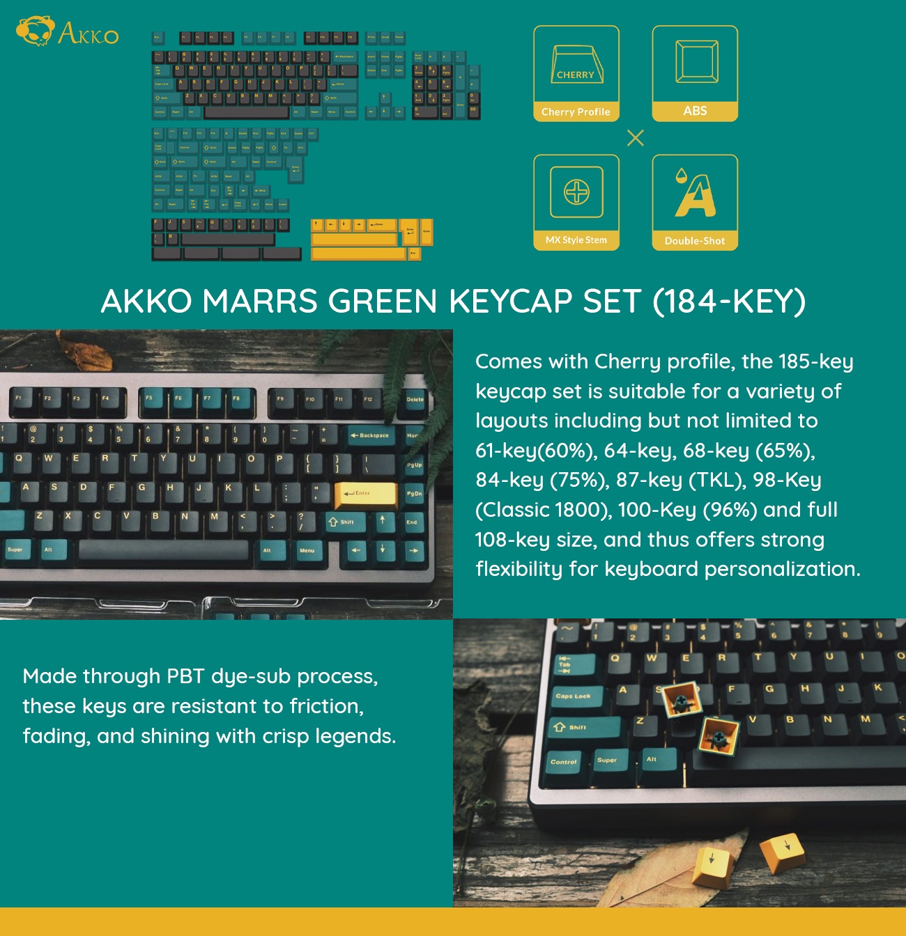 Akko Marrs Green Keycap Set (184-Key) - Premium Keyboard Accessories ...