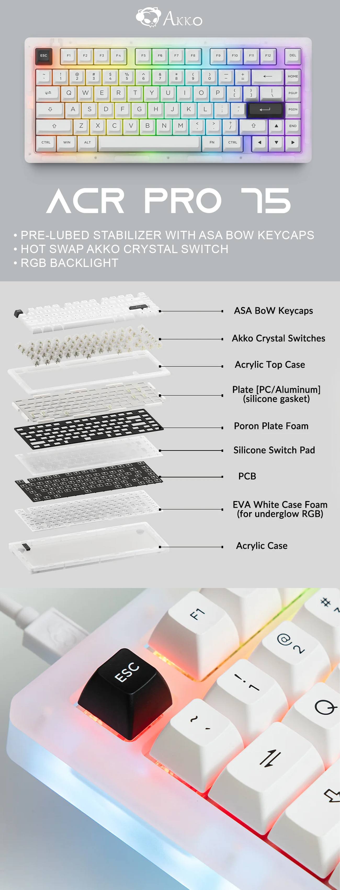 Akko ACR Pro 75 RGB CS Crystal Switch Mechanical Keyboard - Black ...