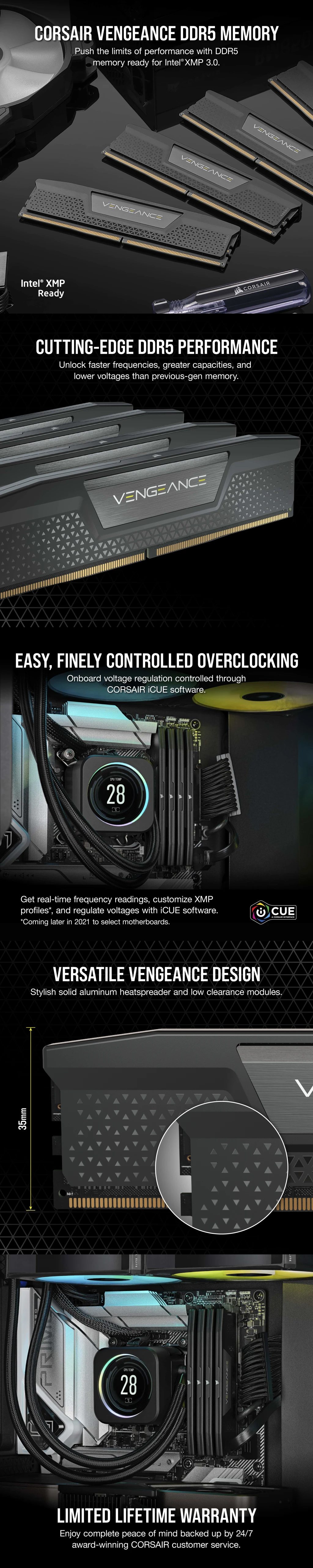 Corsair Vengeance DDR5 32GB (2x16GB) 6000MHz CL36 Desktop RAM - Black ...