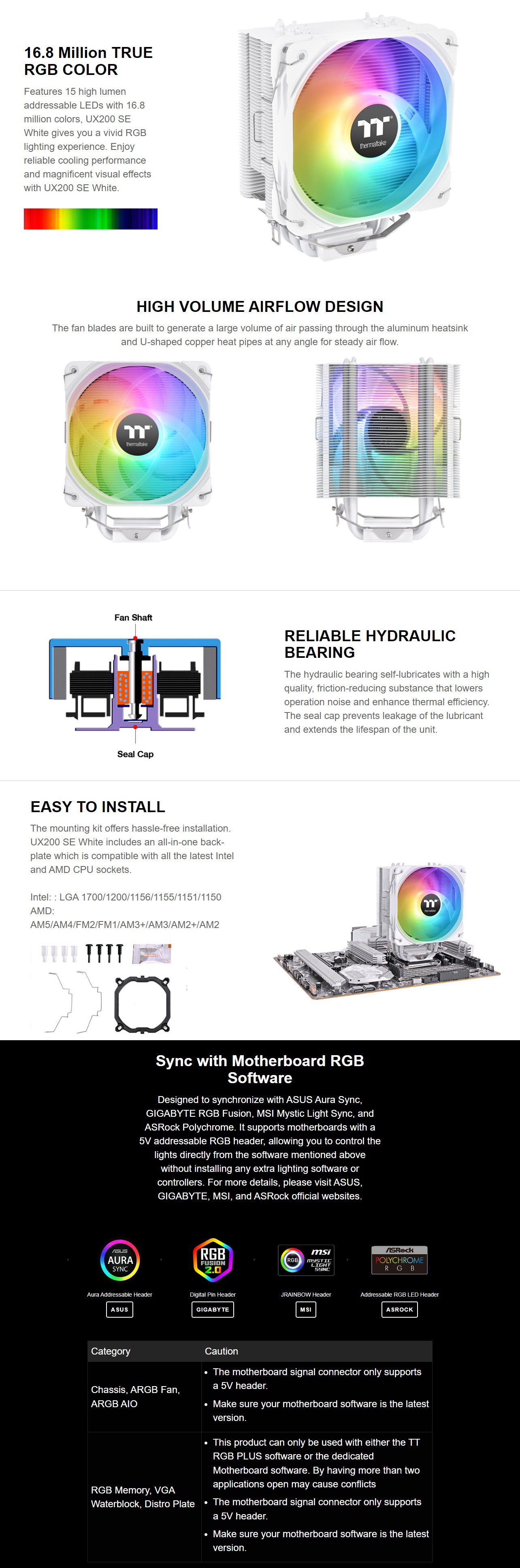 Thermaltake UX200 SE ARGB Lighting CPU Cooler - White | Air Coolers ...