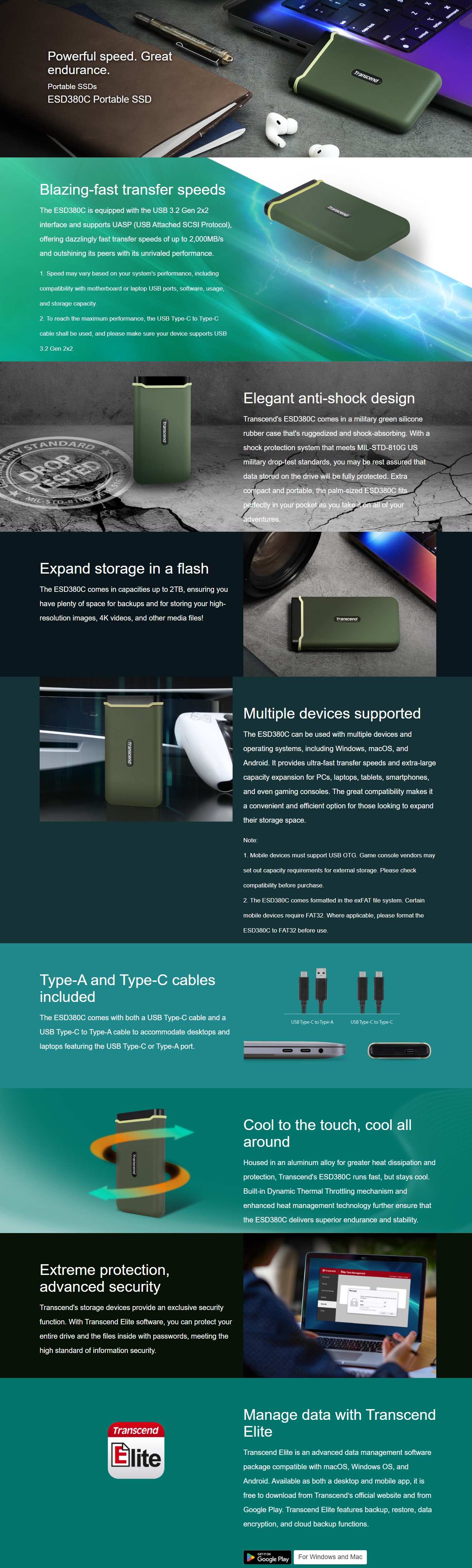 Transcend ESD380C 1TB Type-C Portable SSD - Fast Delivery Australia Wide