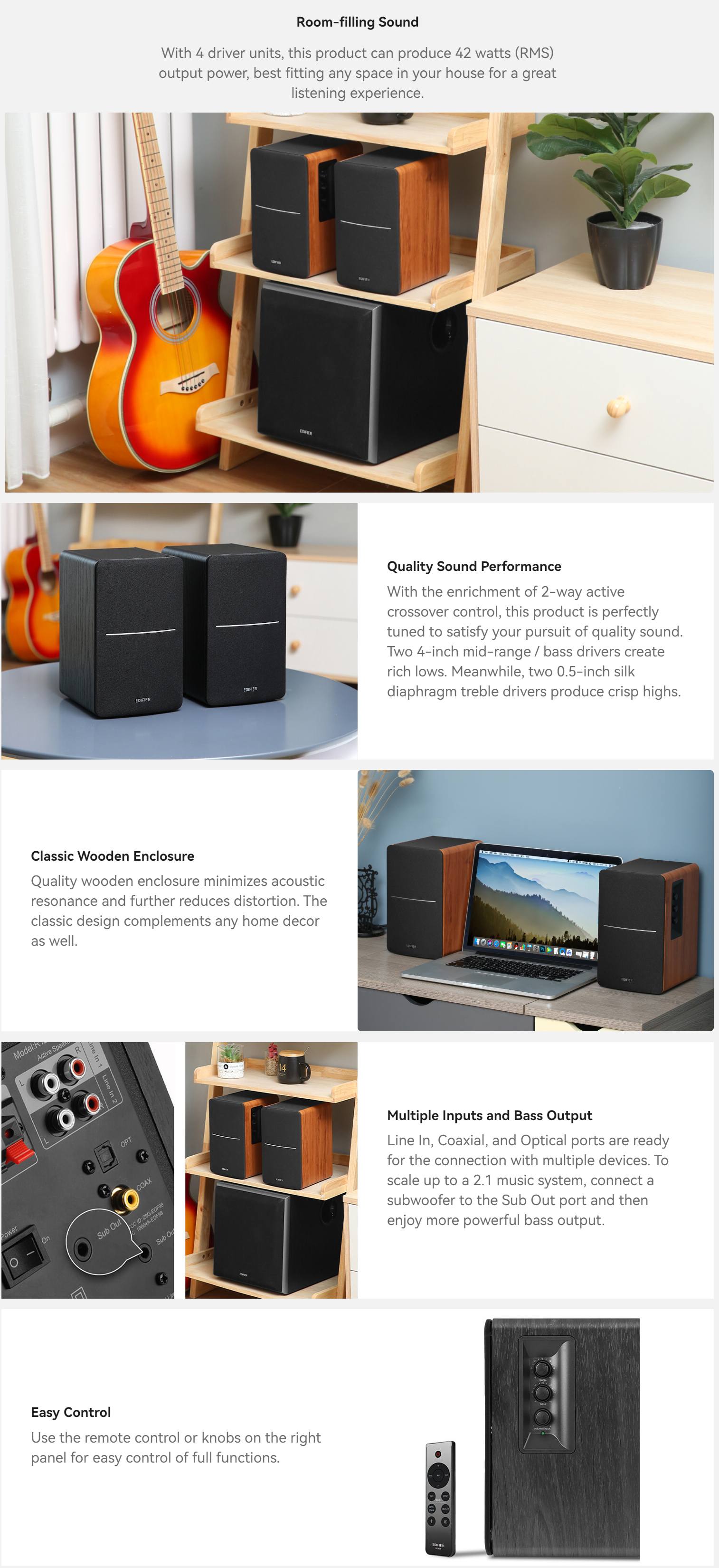 Edifier R1280DBs Bluetooth Bookshelf Speakers - Wood | R1280DBS-BROWN