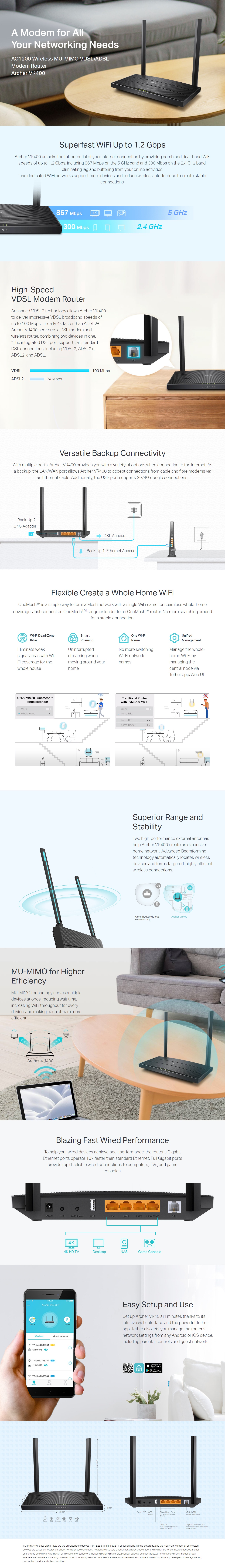 TP-Link Archer VR400 AC1200 Wireless Modem Router | Networking | TP ...