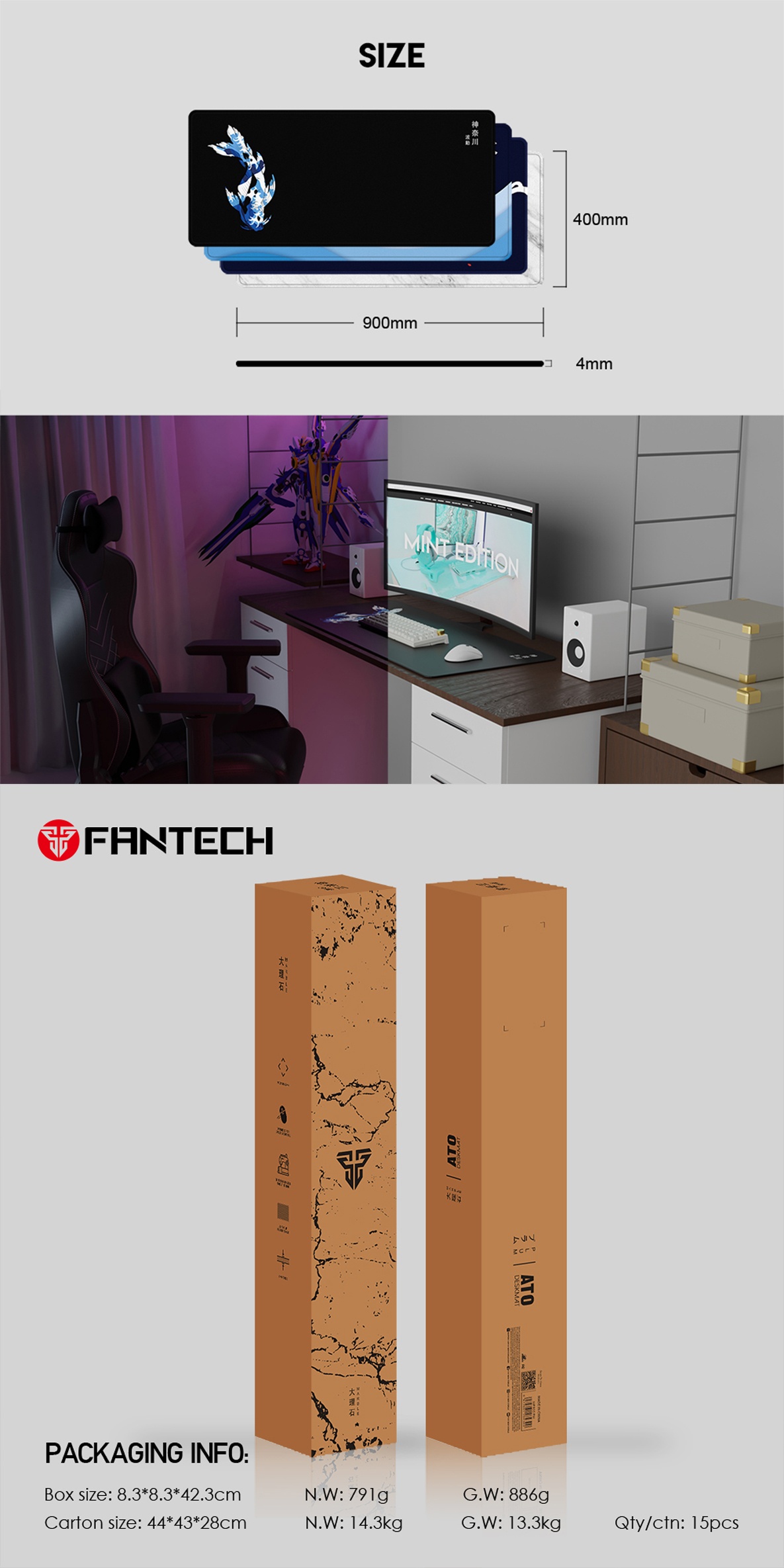 Fantech ATO MP905 Computer Desk Mouse Pad (900 x 400mm) - Aqua | Fast ...