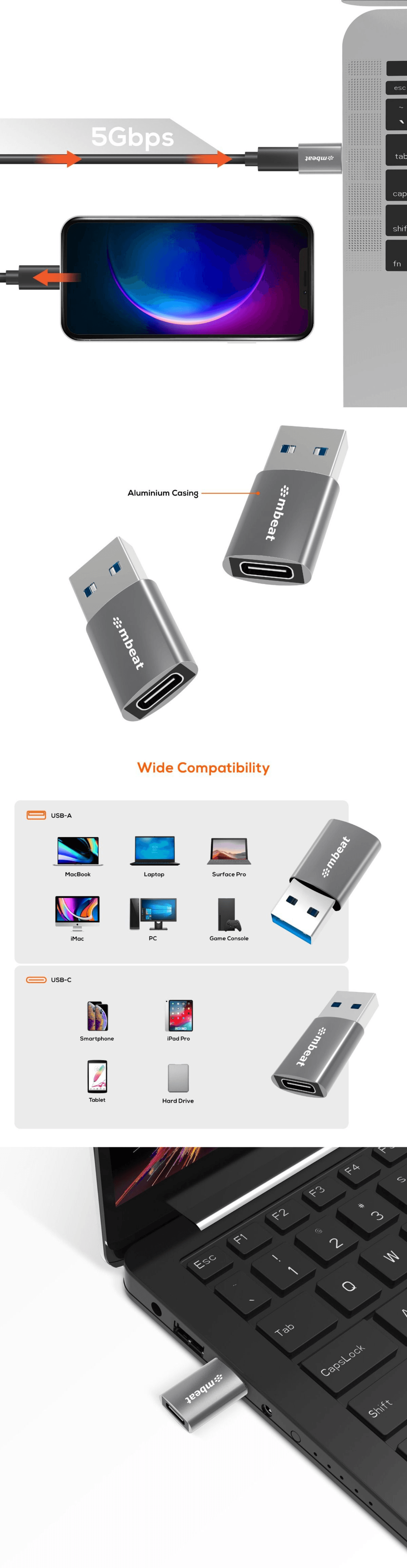 MBeat ToughLink USB 3.0 to USB-C Adapter | USB Travel Hub