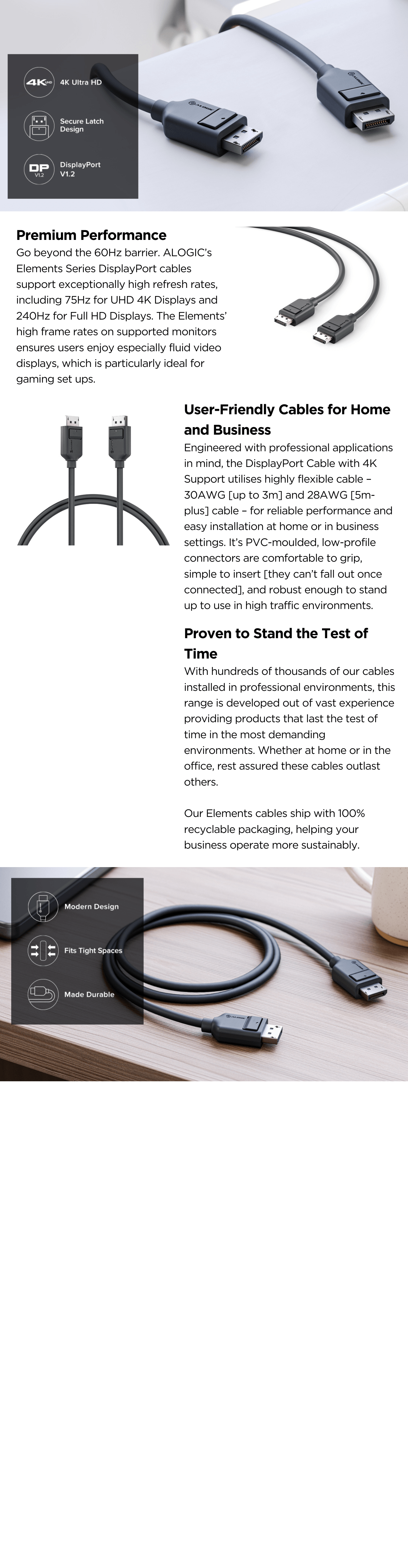 Alogic Elements 1m DisplayPort Cable with 4K Support - Male to Male ...