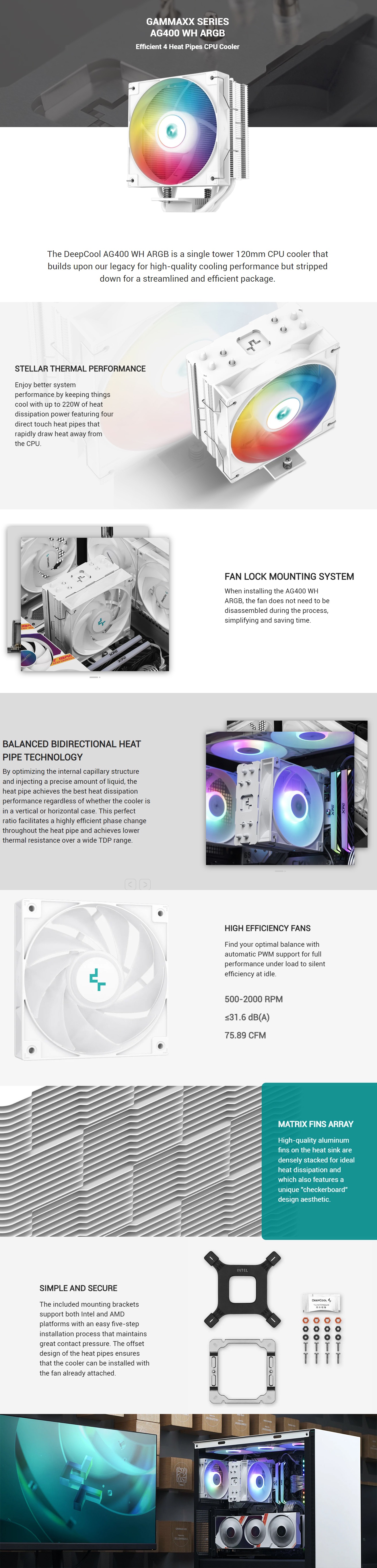 DeepCool AG400 ARGB CPU Cooler - White | Air Coolers | Deepcool