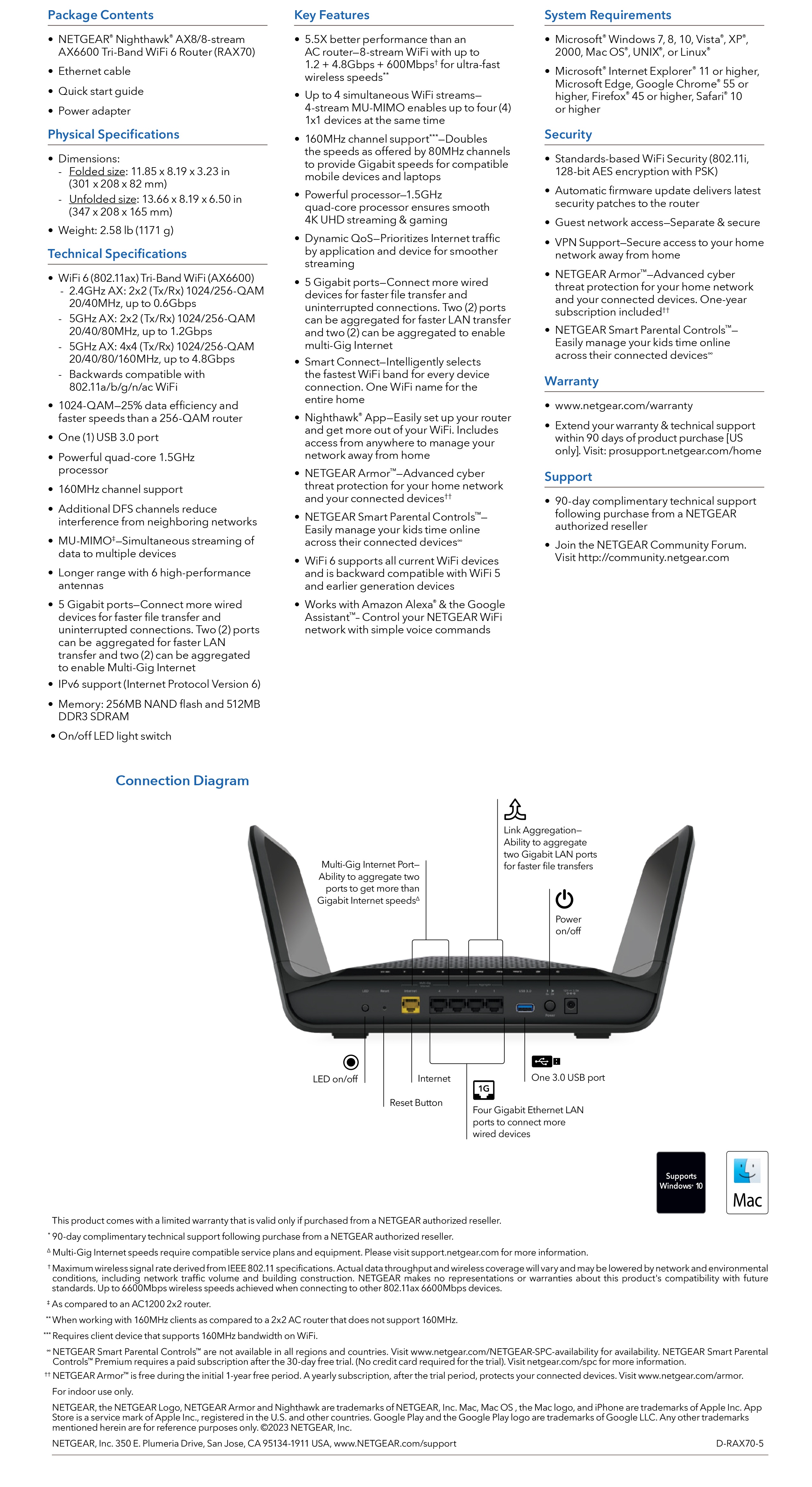 Netgear RAX70 Nighthawk 8-Stream AX6600 Tri-Band WiFi 6 Router ...
