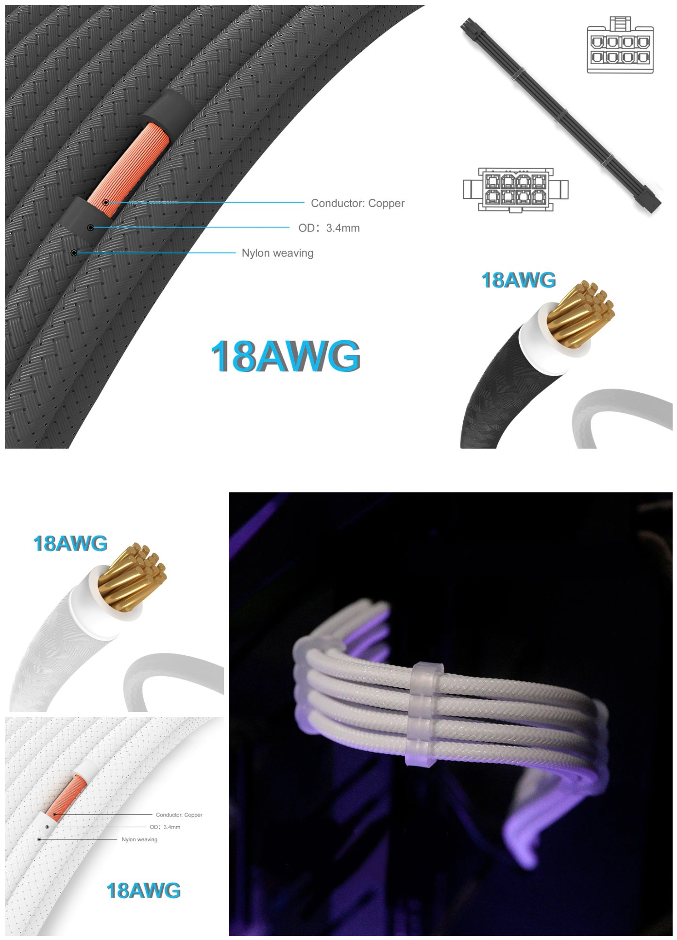 Cruxtec 30cm EPS 8Pin Female to 8Pin Male Cable - White | PP-8PT8-30WH