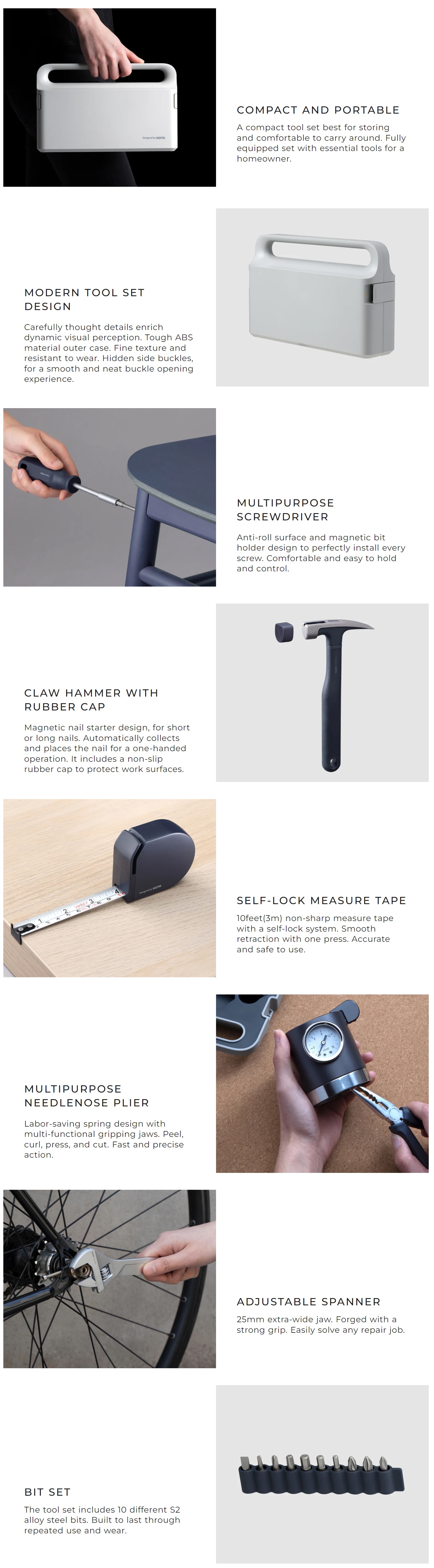 HOTO Classical Hand Tools Set - Screwdriver, Wrench, Hammer, Tape ...