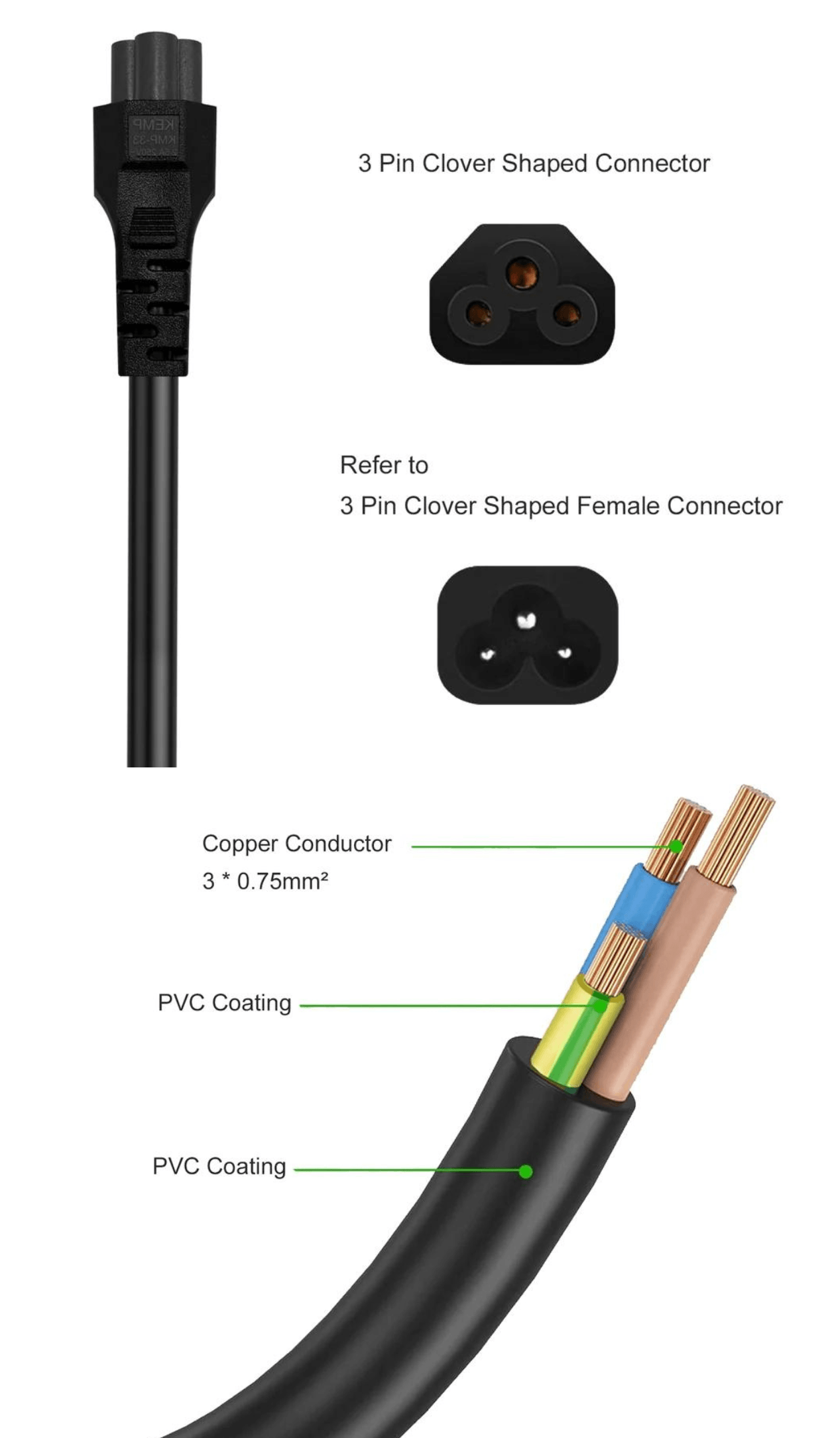 Cruxtec 2m 3 Pin AU Male to Female IEC-C5 Power Cable | Power Cables ...