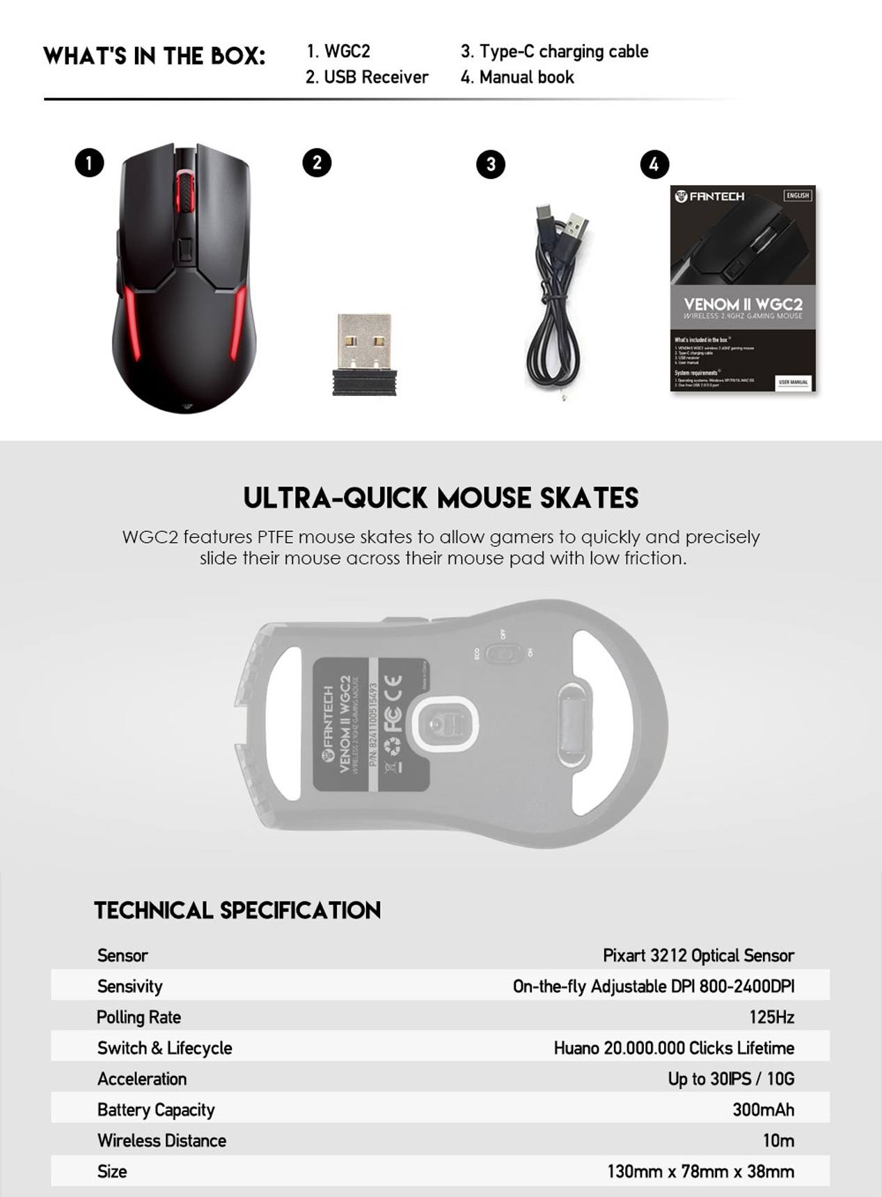 Fantech VENOM II WGC2 Wireless 2.4Ghz Gaming Mouse - Black | Fast Delivery