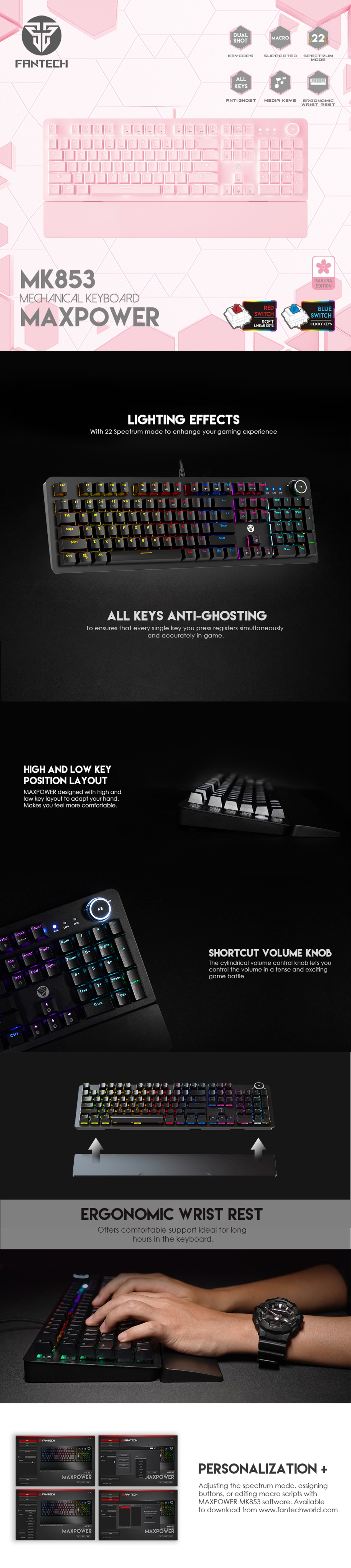 Fantech Maxpower MK853 RGB Red Switch Mechanical Keyboard - Pink | Fast ...