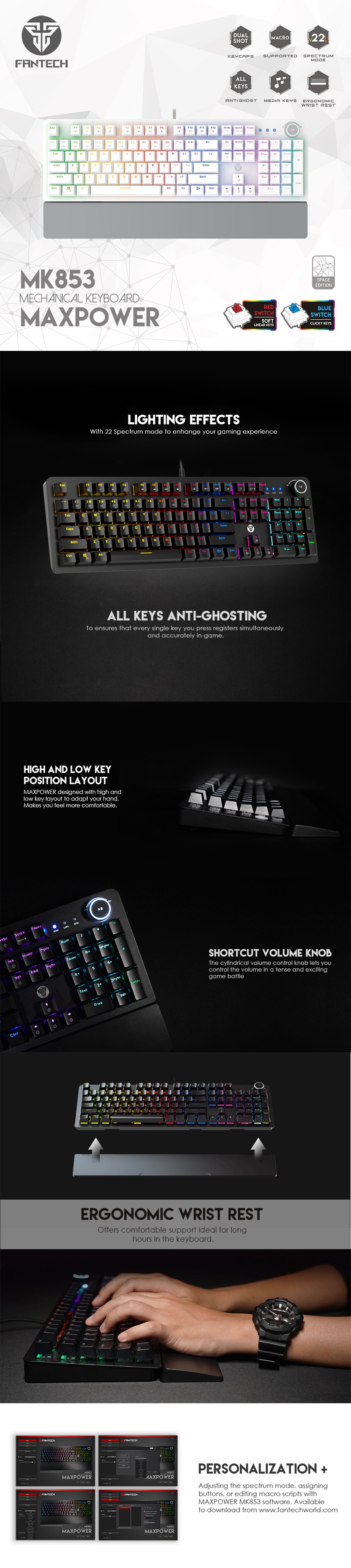 Fantech Maxpower MK853 RGB Red Switch Mechanical Keyboard - White ...