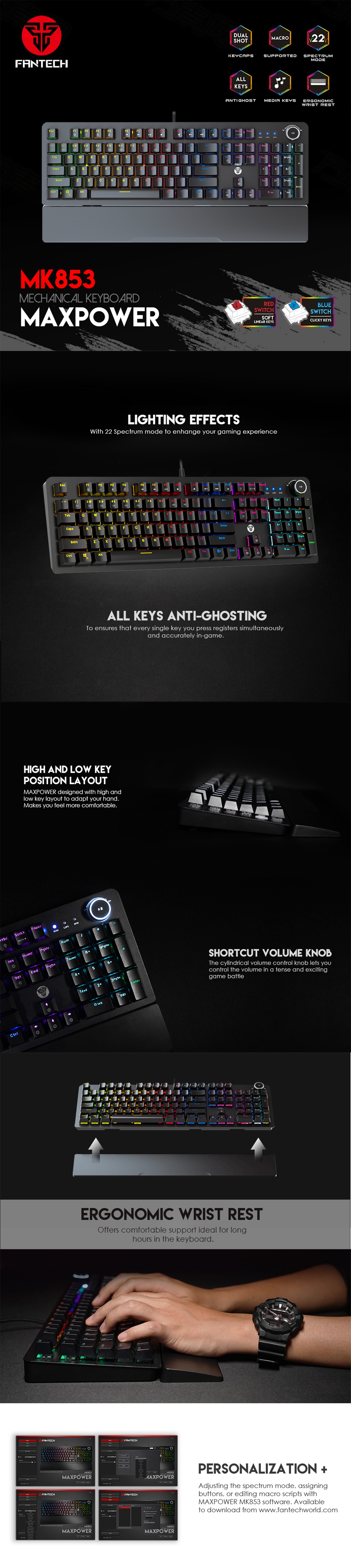 Fantech Maxpower MK853 RGB Red Switch Mechanical Keyboard - Black ...