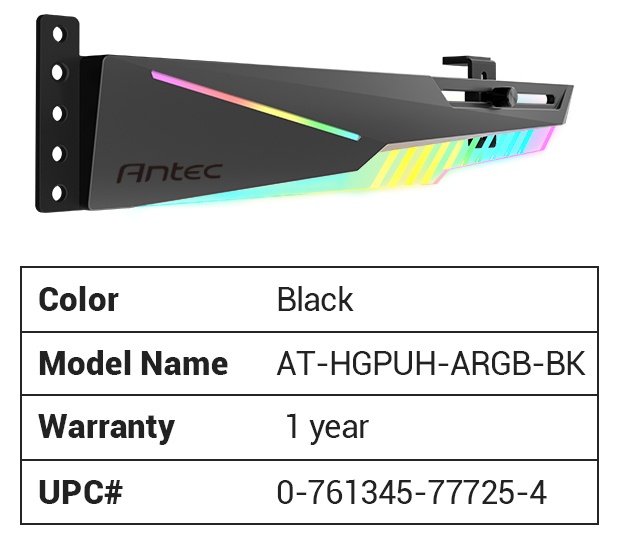 Antec Dagger ARGB GPU Support Bracket - Black | Case Accessories