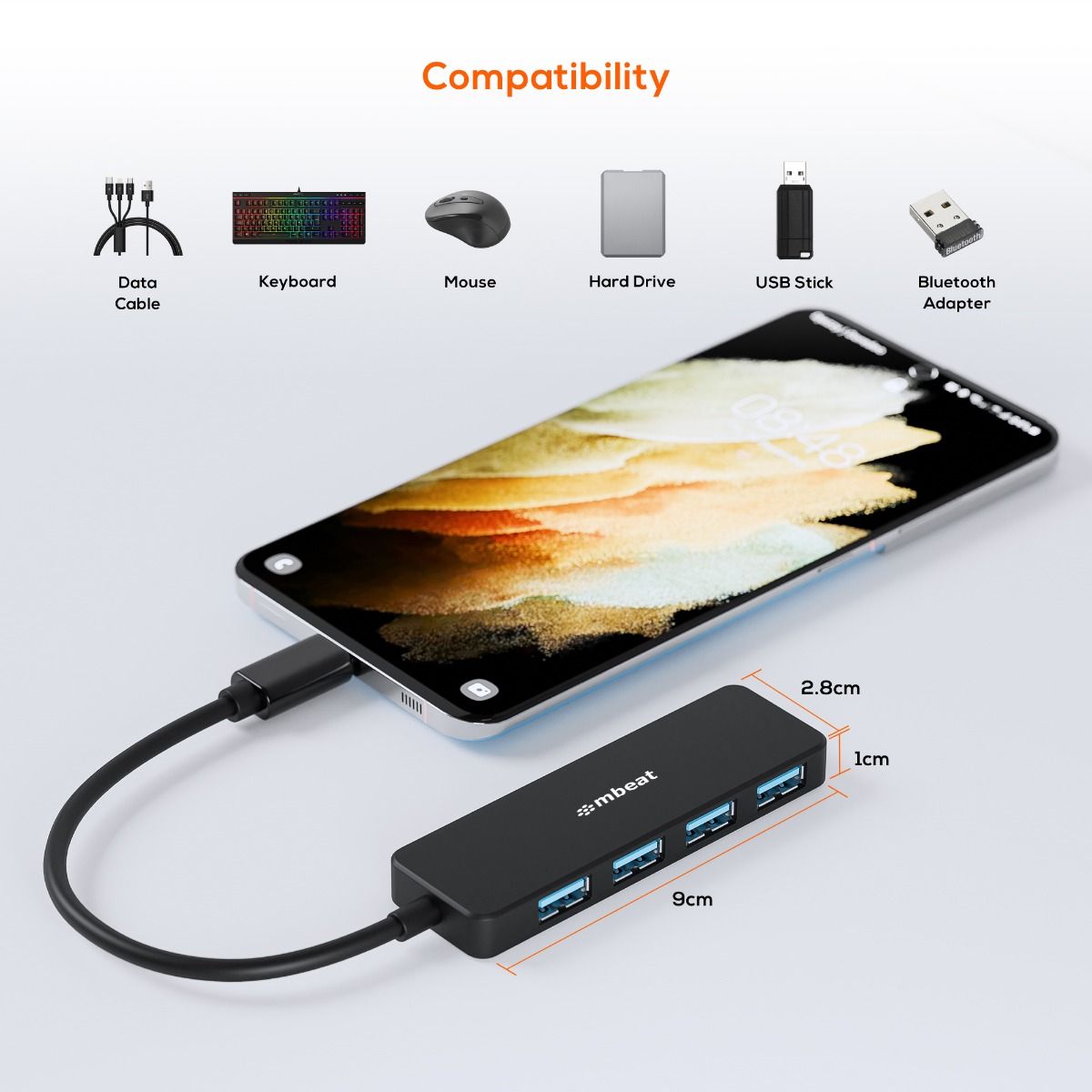 Mbeat 4-Port USB-C Hub with USB-C DC Port | USB Travel Hub | MBeat