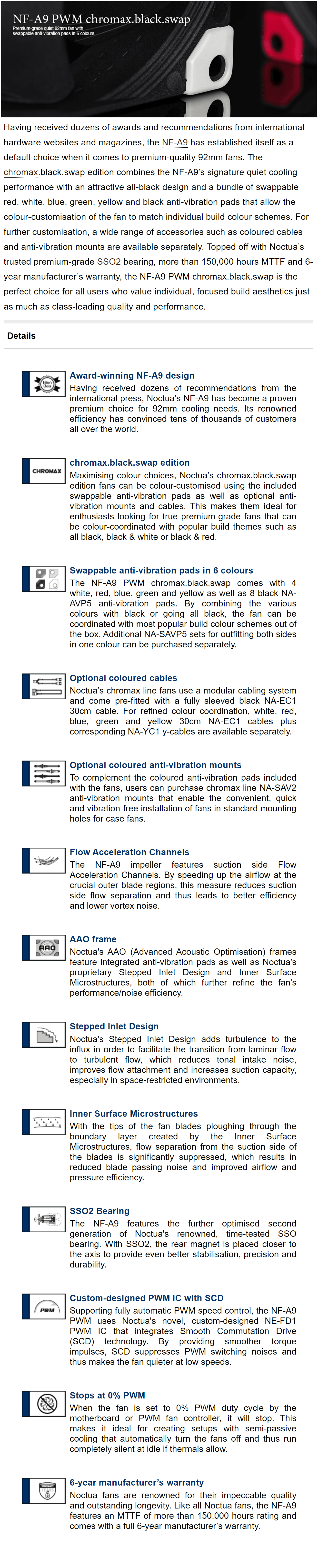 Noctua NF-A9 PWM Chromax Black Swap 92mm Fans | Case Fans & LED Lighting