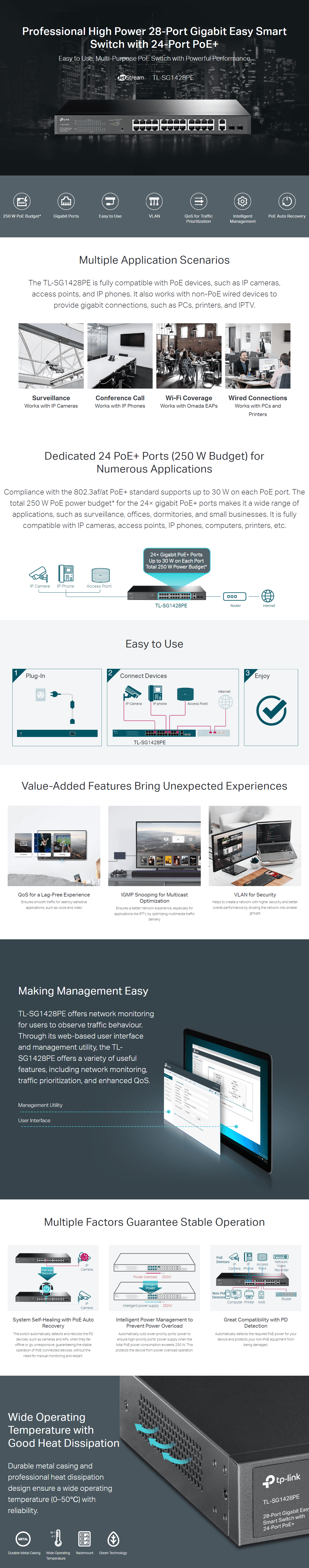TP-Link 28-Port Gigabit Easy Smart Switch TL-SG1428PE | Networking Switches