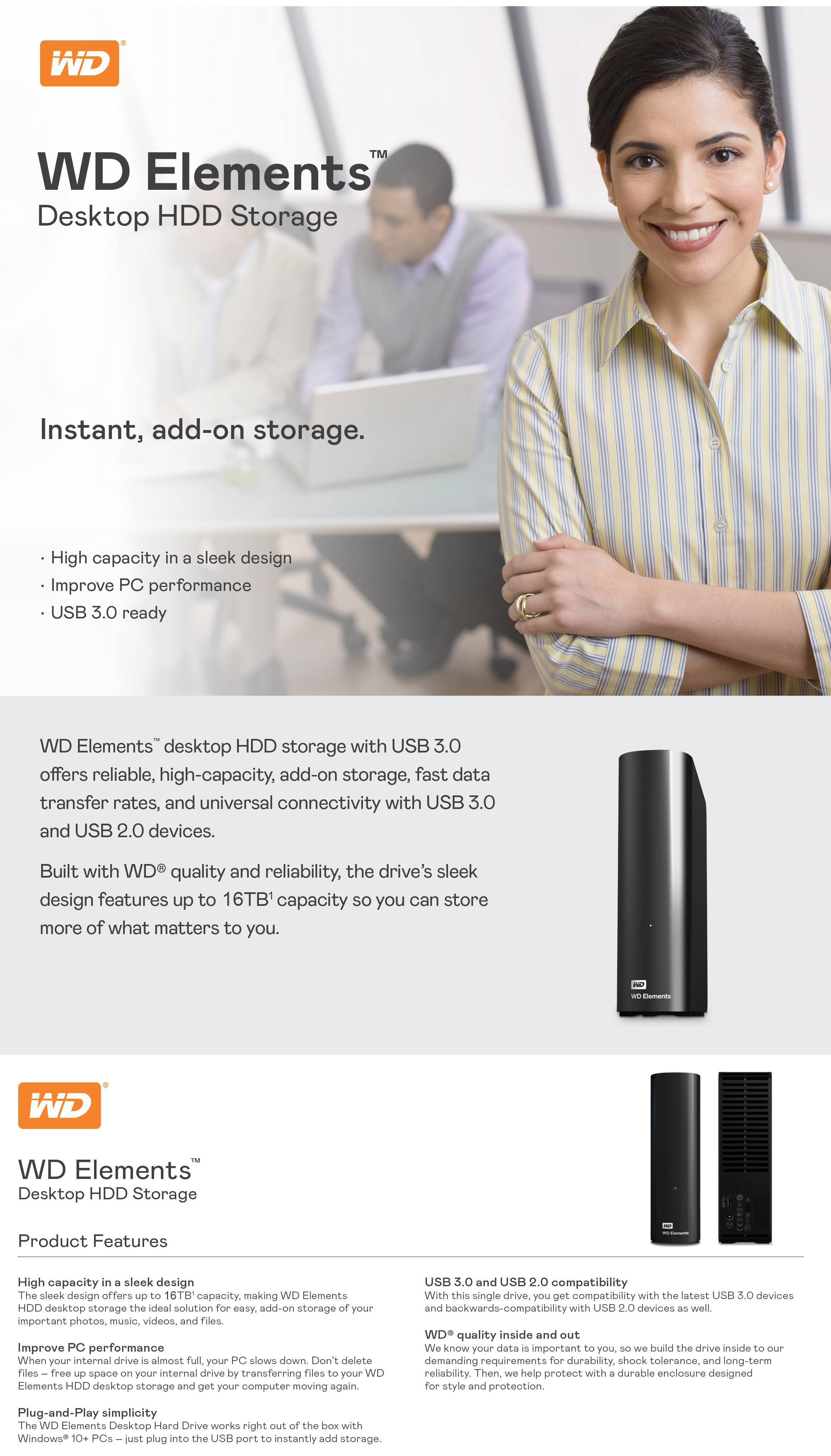 Western Digital Elements Desktop 16TB USB 3.0 External Hard Drive ...