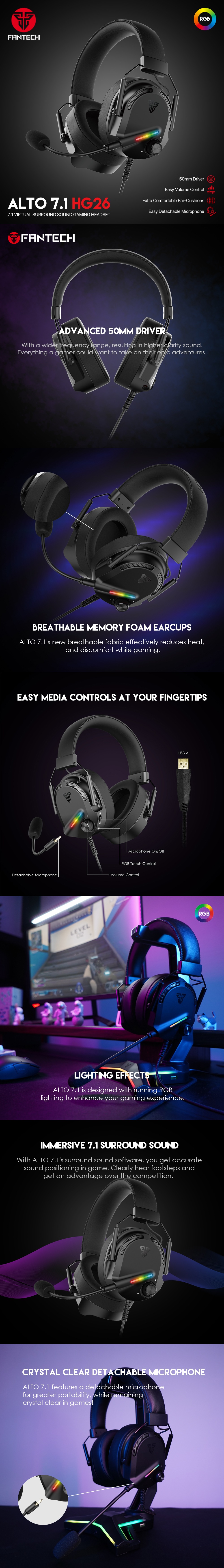 Fantech Alto 7.1 HG26 Virtual Surround Sound Gaming Headset ...